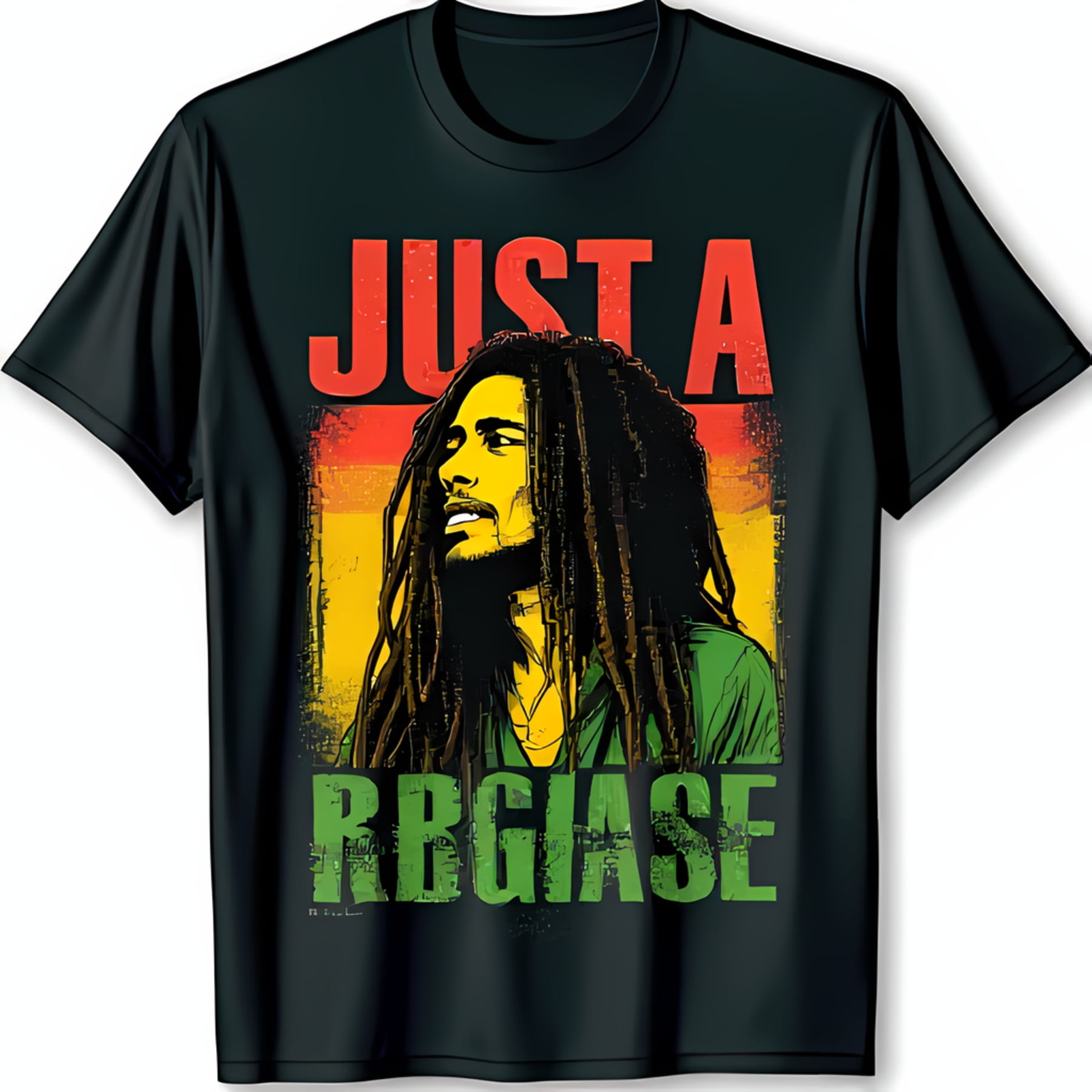 Black T-Shirt with Pixelated Portrait & Reggae Colors - Walmart.com