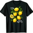 Black T-Shirt with Playful Lemon and Leaves Graphic 'Easy Lemon Squeezy ...