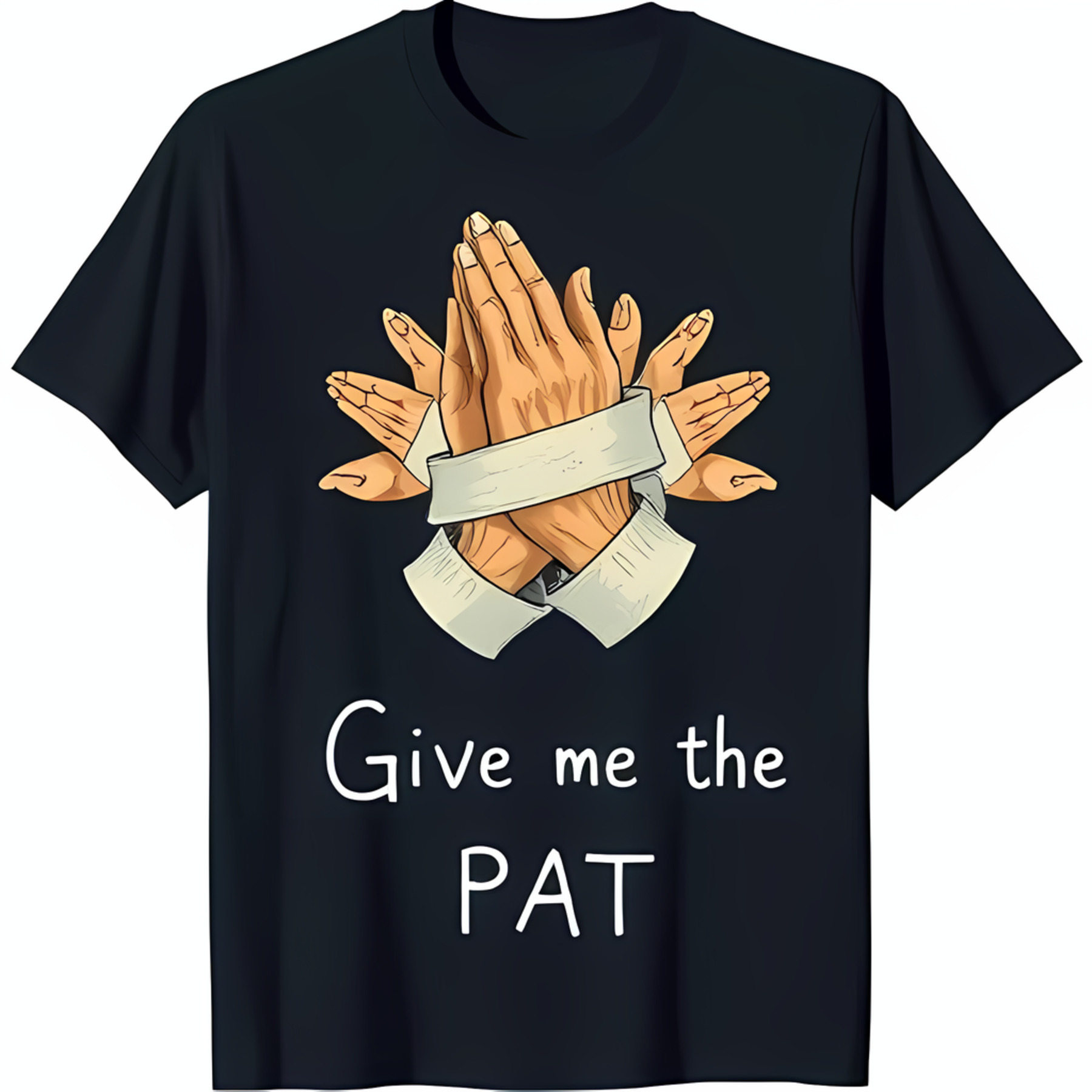 Black T-Shirt with Praying Hands Design and 'Give me the PAT' Text ...
