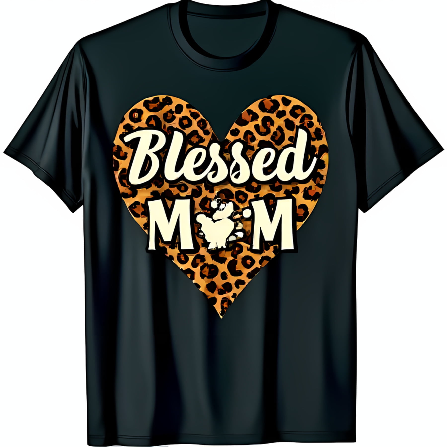 Black T-Shirt with Print Heart & Blessed Mom Script for Animal Loving ...