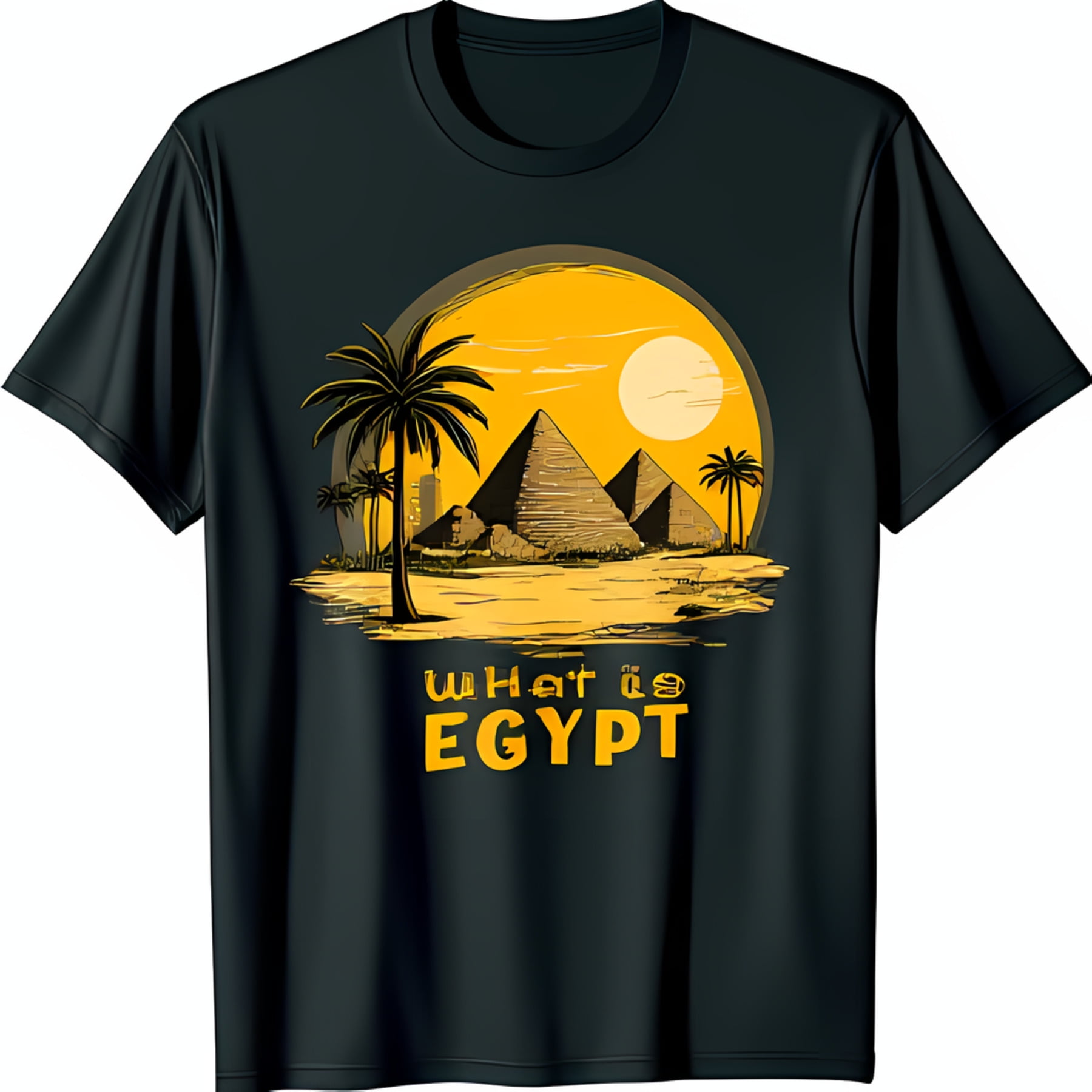 Black T-Shirt with Pyramids of Giza Graphic Desert Scene & What is ...