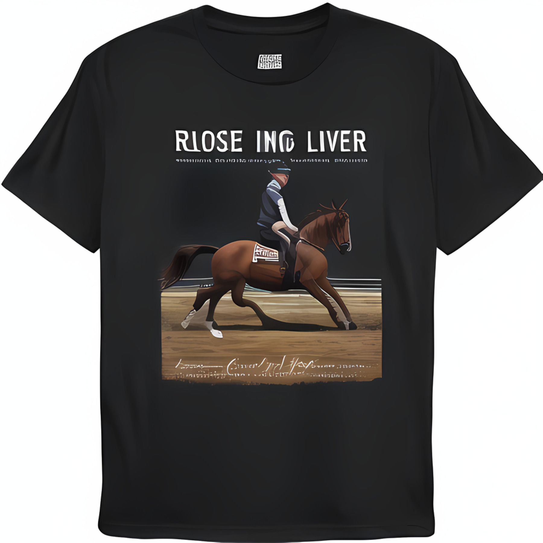 Black T-Shirt with 'ROSE LIVE' & Andy Horse Riding Illustration ...