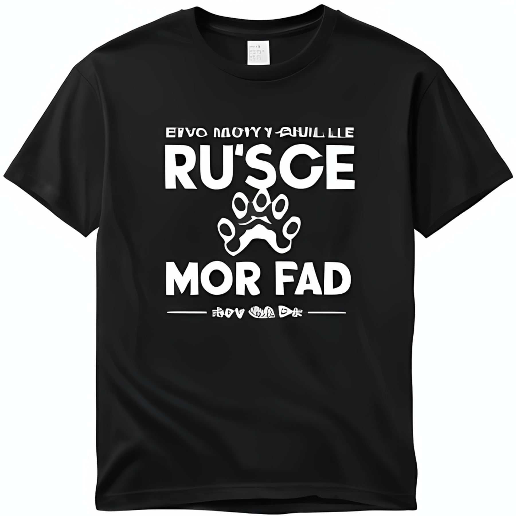 Black T-Shirt with 'RUSCE Mor Fad' WhiteText and Cute Dog & Cat Paw ...