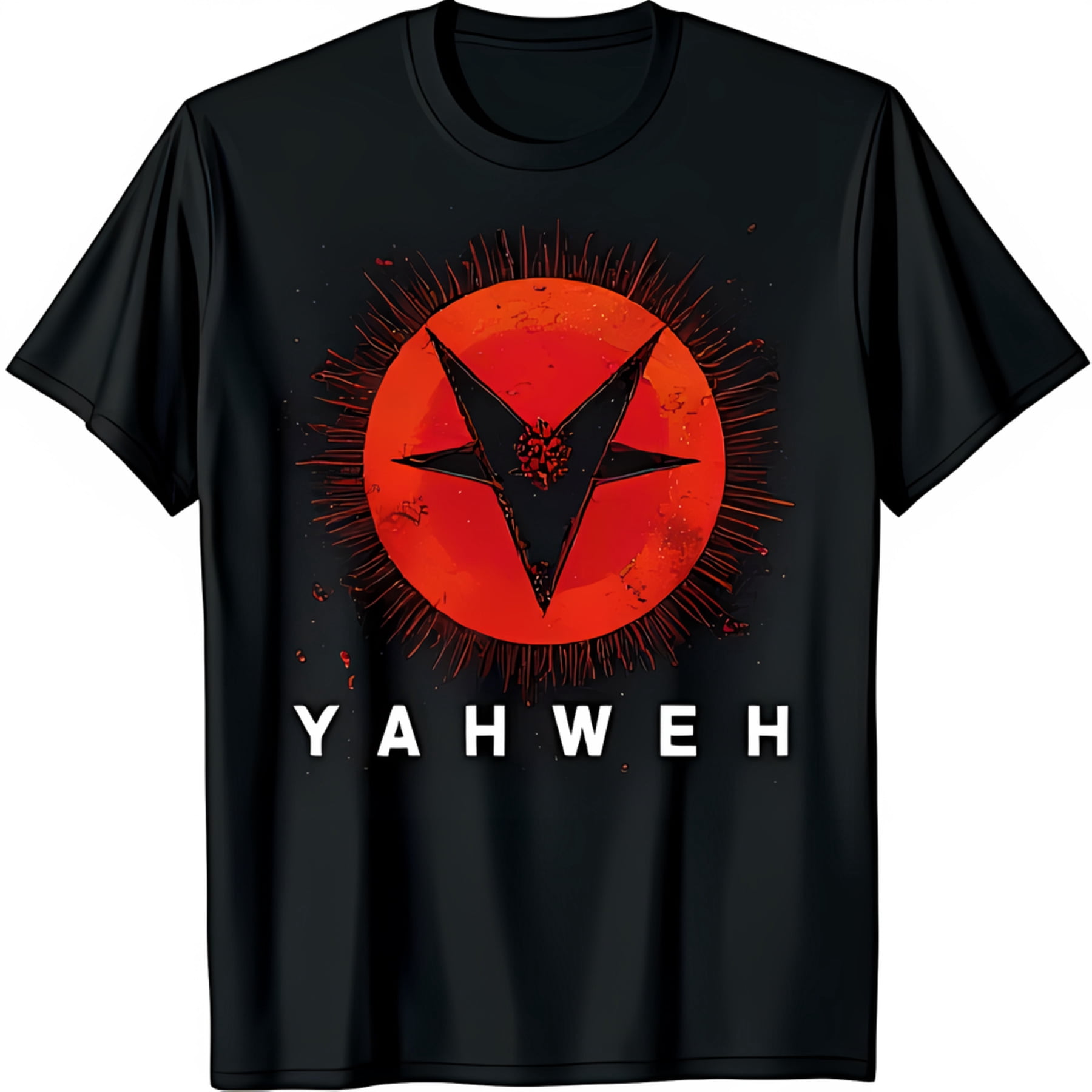 Black T-Shirt with Radiant Red Circle & Black Graphic YAHWEH Design ...