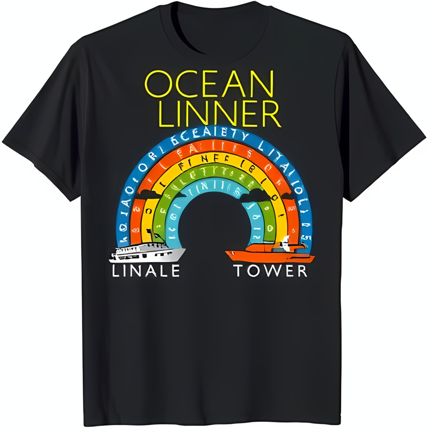 Black T-Shirt with Rainbow Arch Cruise Ship 'LINALE' & Boat 'TOWER ...