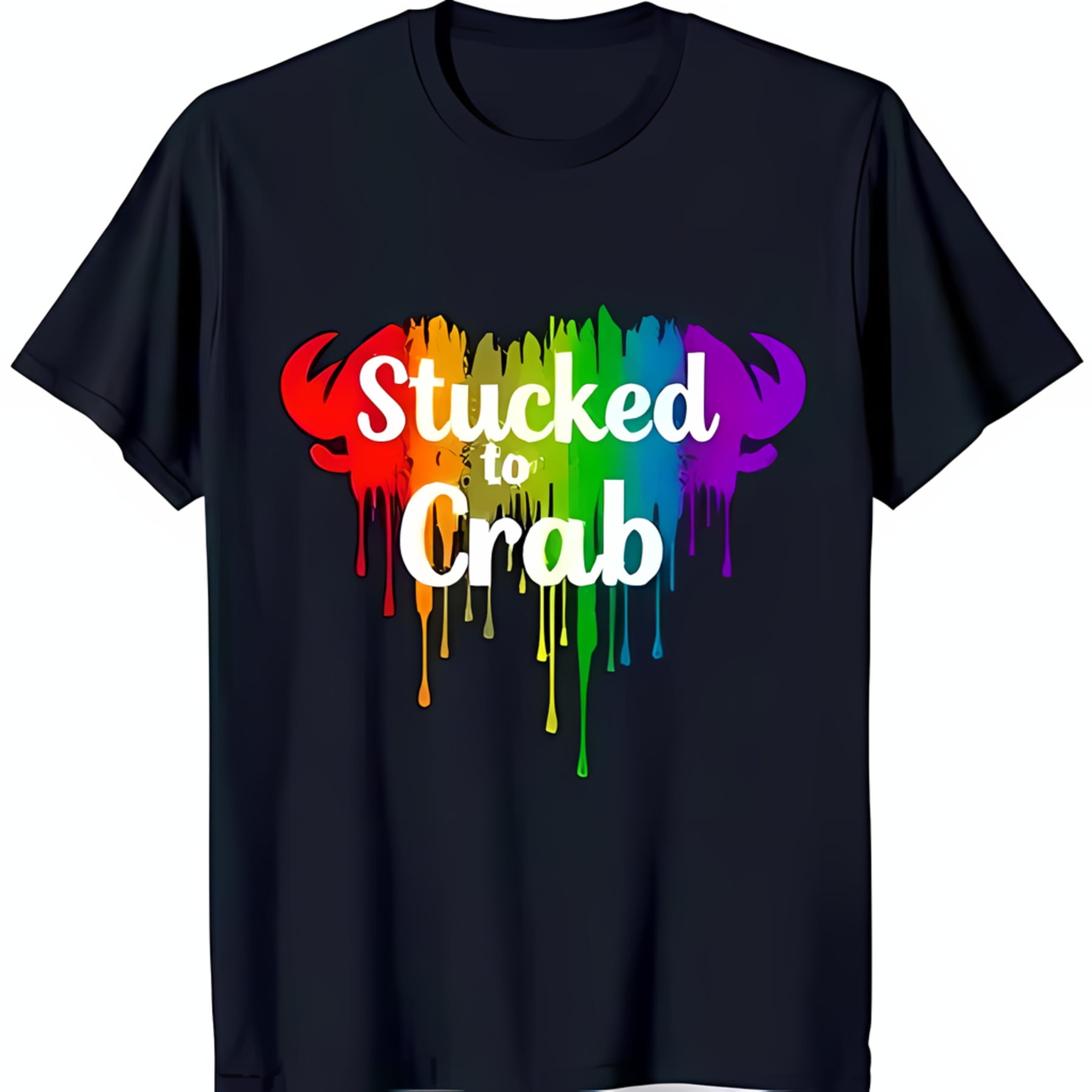 Black T-Shirt with Rainbow Crab Design 'Stuck to Crab' Graphic Tee ...