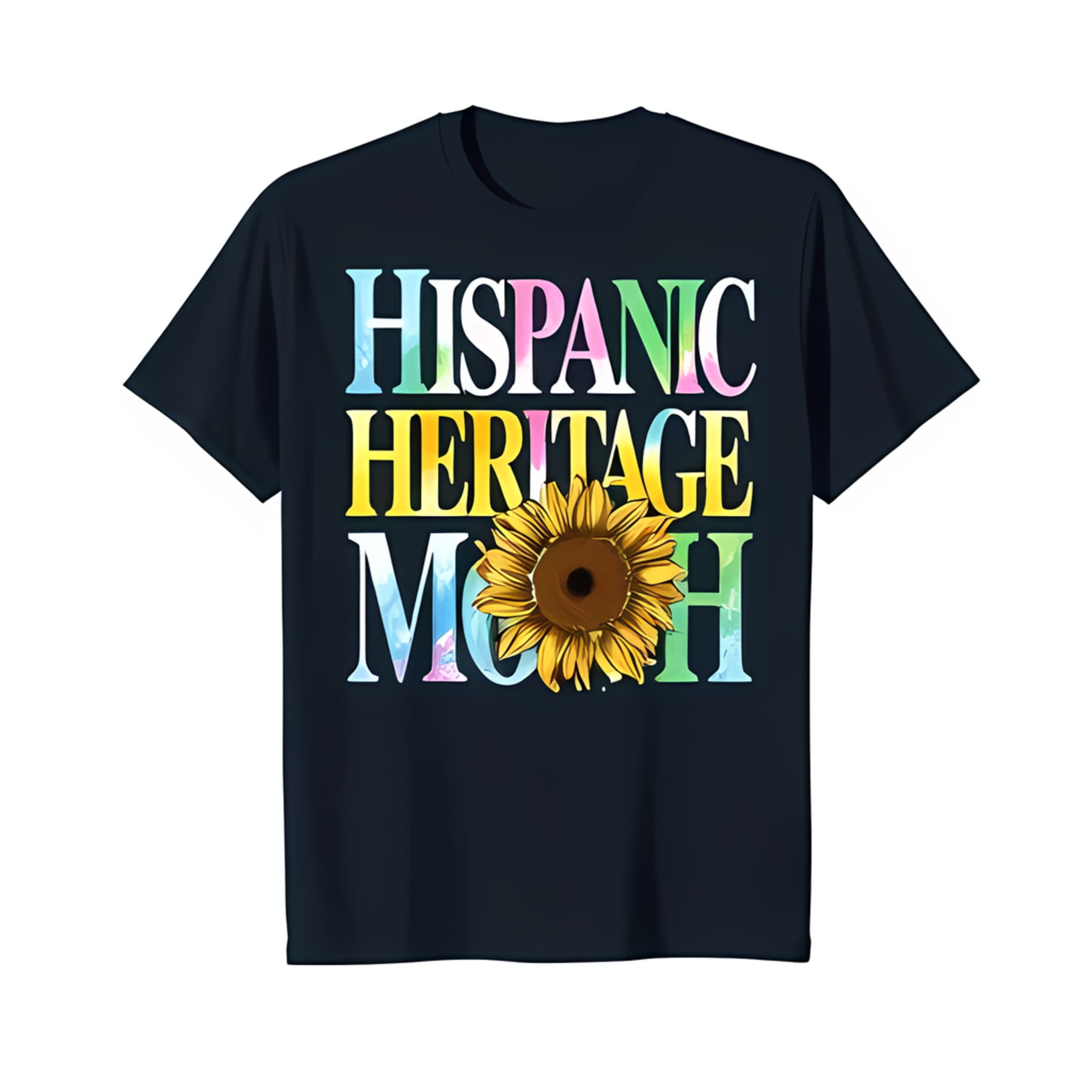 Black T-Shirt with Rainbow 'HISPANIC HERITAGE MONTH' Design & Sunflower ...