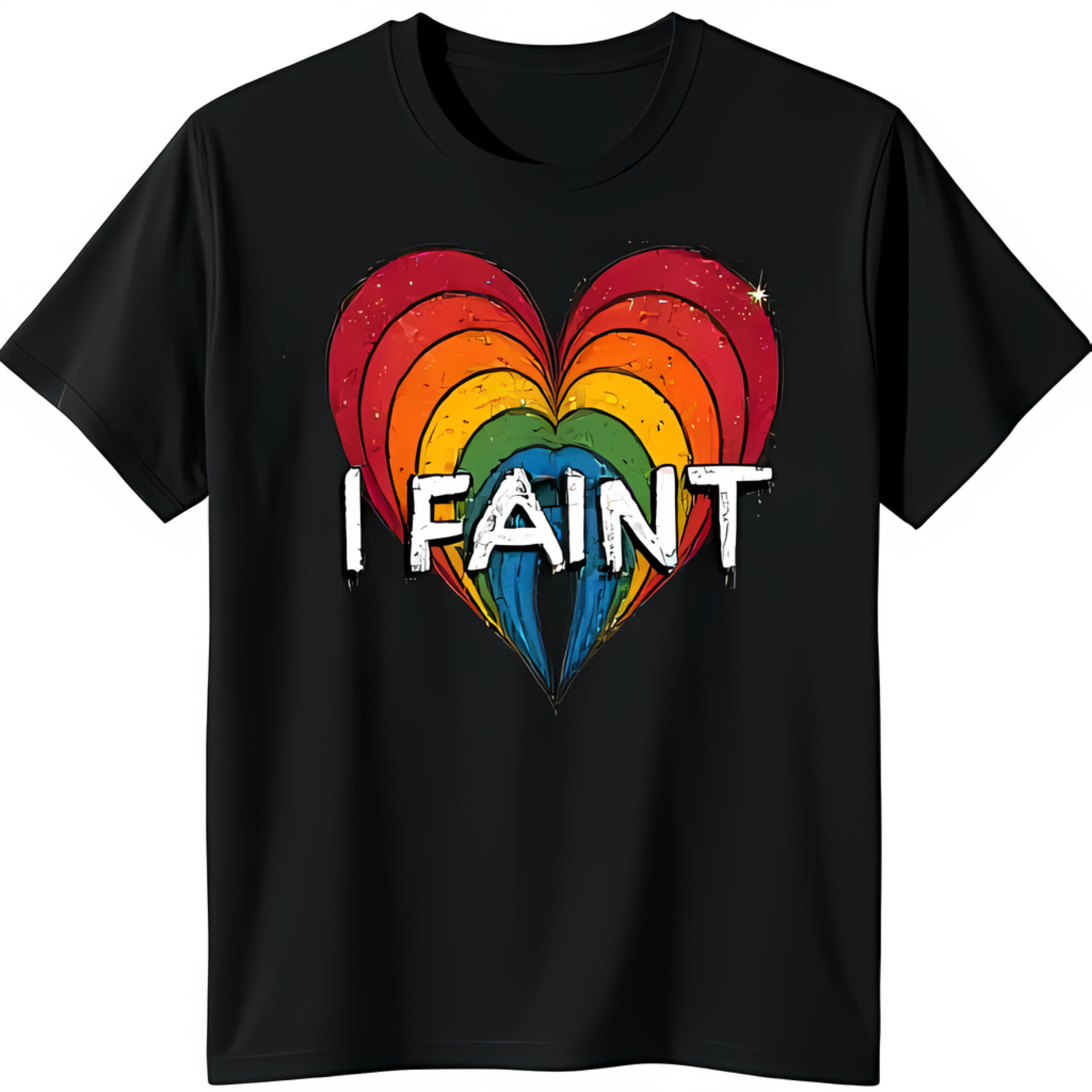 Black T-Shirt with Rainbow Heart Design and I FAINT Text Look - Walmart.com