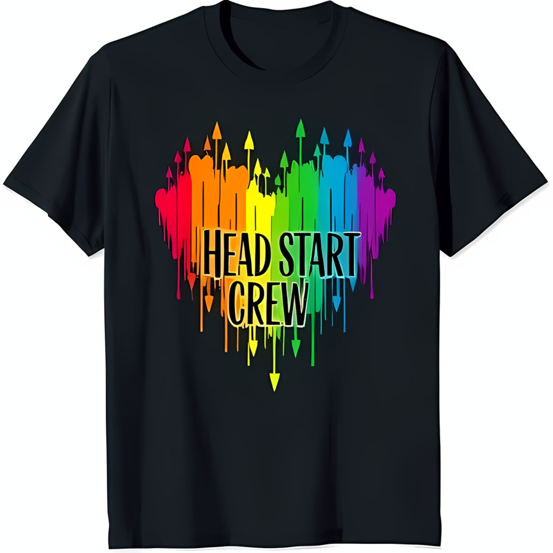 Black T-Shirt with Rainbow Heart Dripping Graphic Head Start Design - Walmart.com