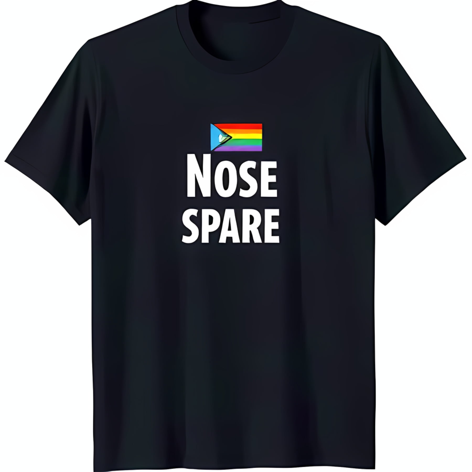 Black T-Shirt with Rainbow & 'Nose Spare' Graphic Bold Pride Wear ...