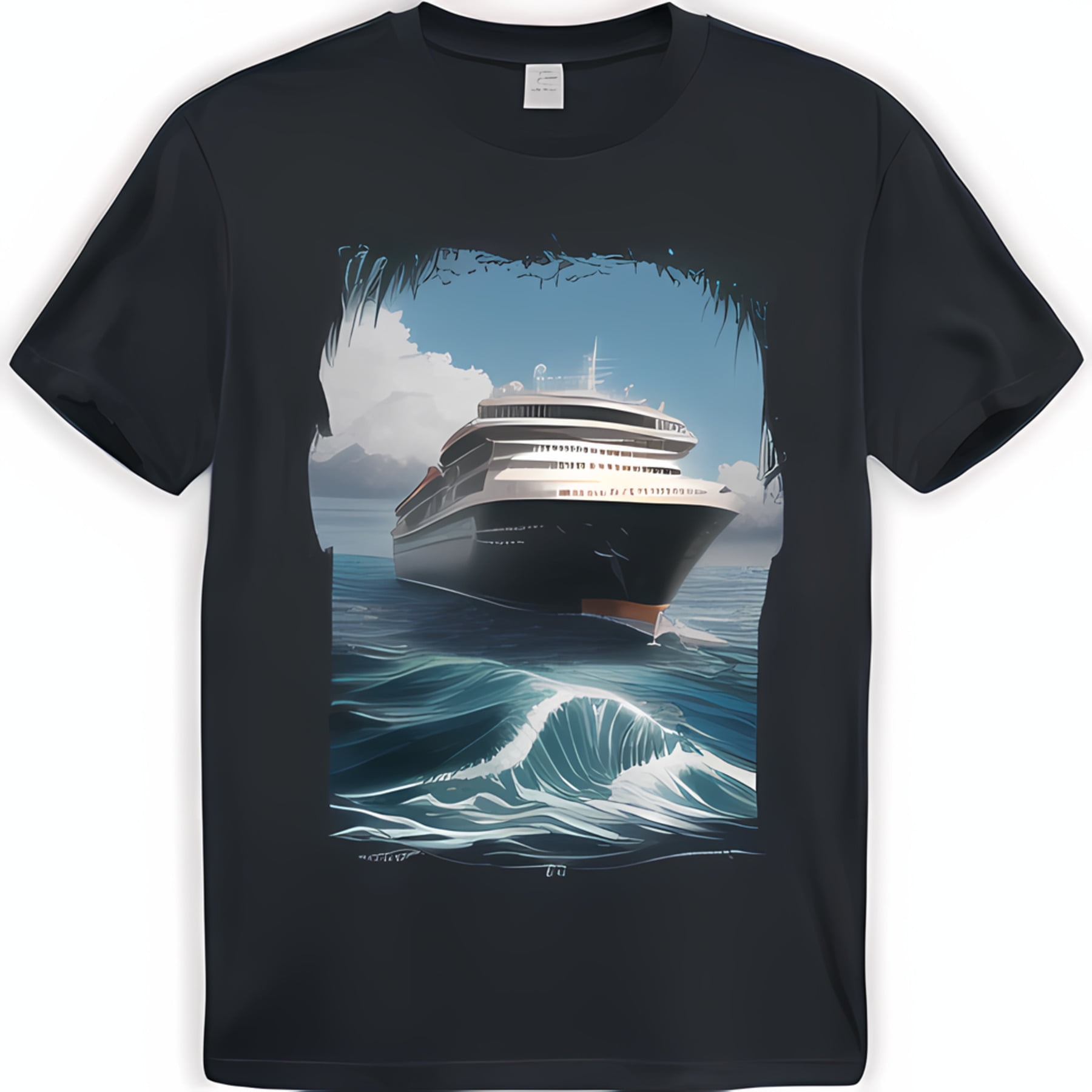 Black T-Shirt with Realistic Queen Eden Cruise Ship Illustration on ...