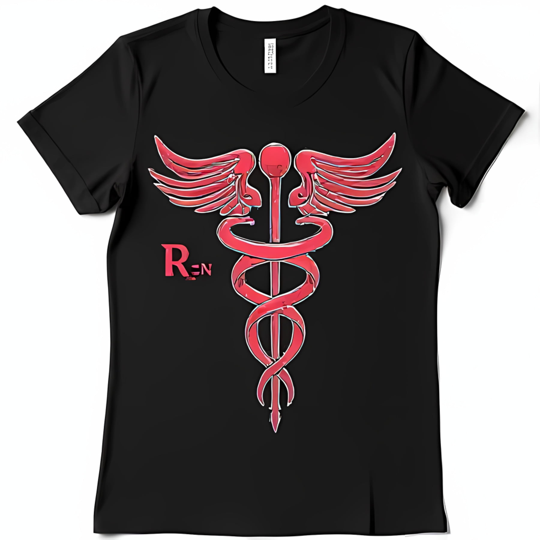 Black T-Shirt with Red Caduceus Symbol & R=N for Proud Nurses - Walmart.com