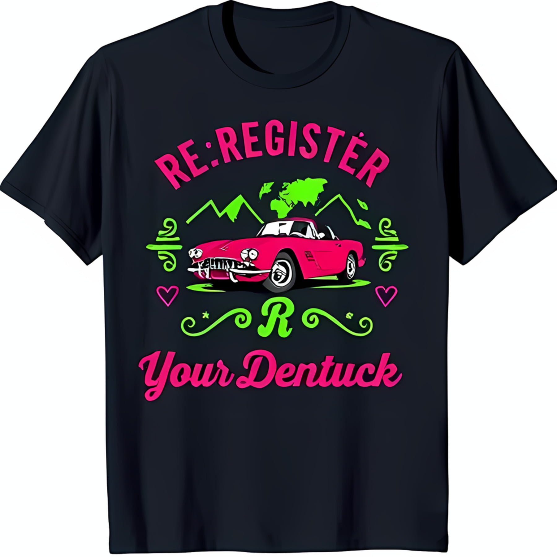 Black T-Shirt with Red Convertible Car Design ' :REGISTER' & 'Your ...