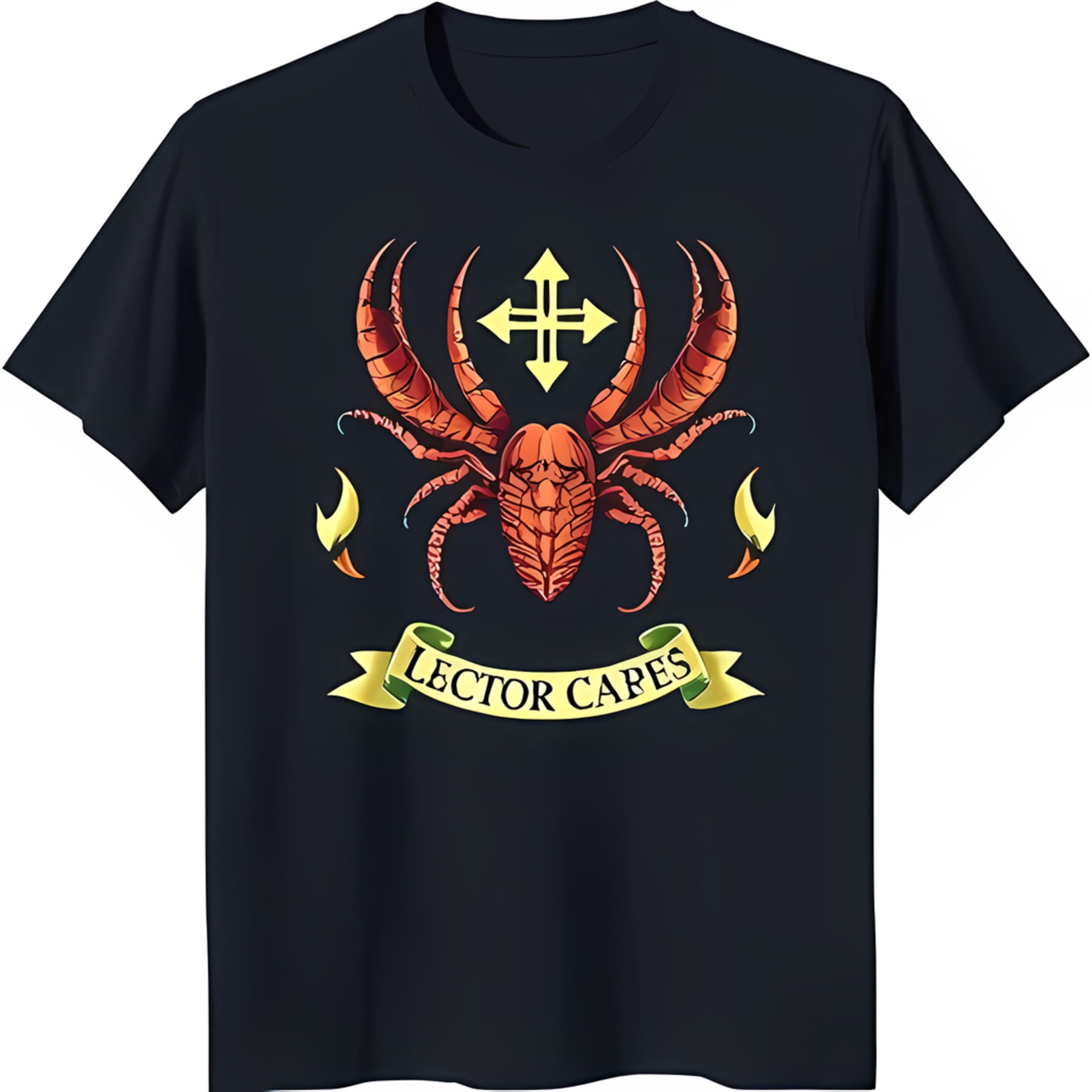 Black T-Shirt with Red Crab Creature Design Yellow Flames & 'Lector ...