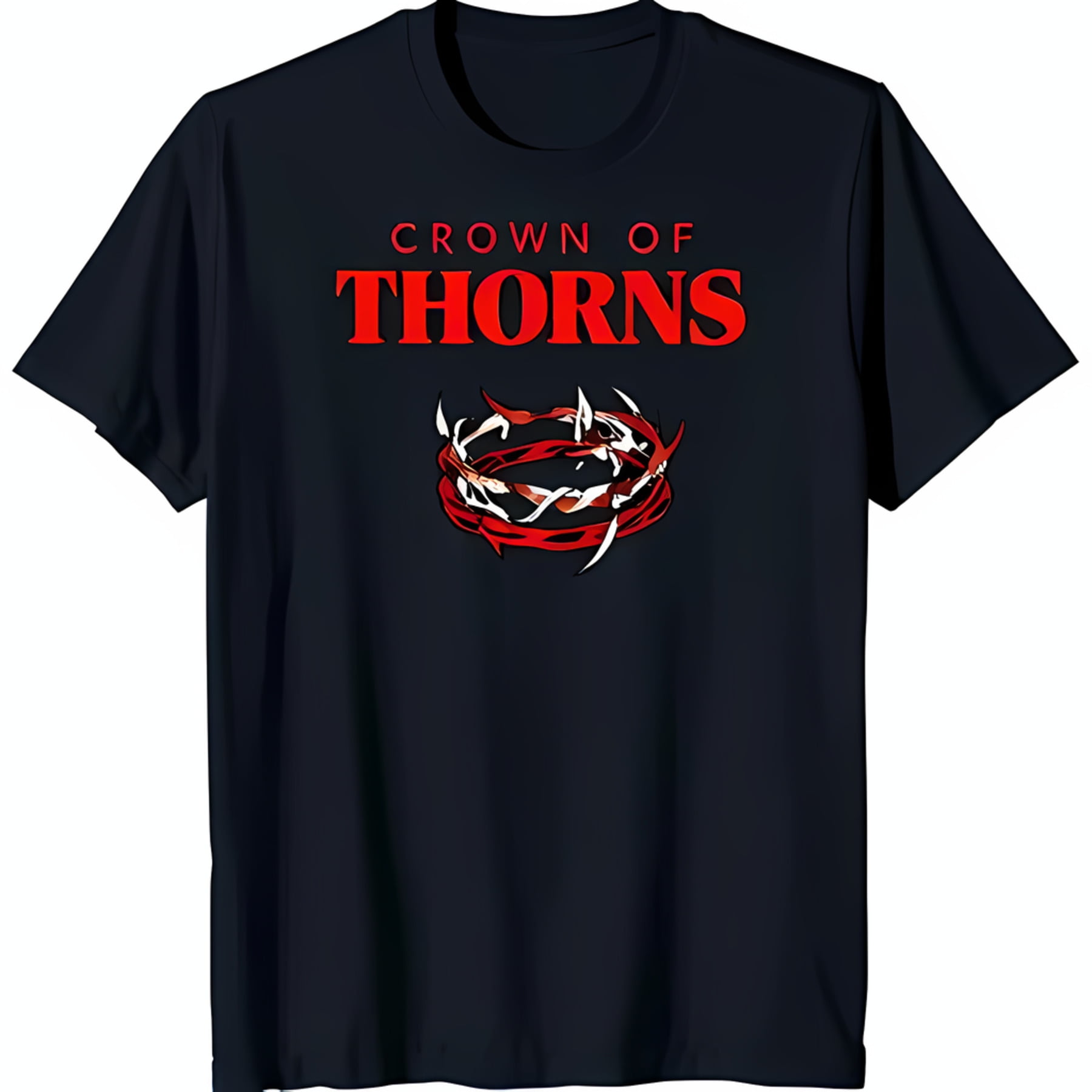 Black T-Shirt with Red Crown of Thorns Graphic & 'CROWN OF THORNS' Text ...
