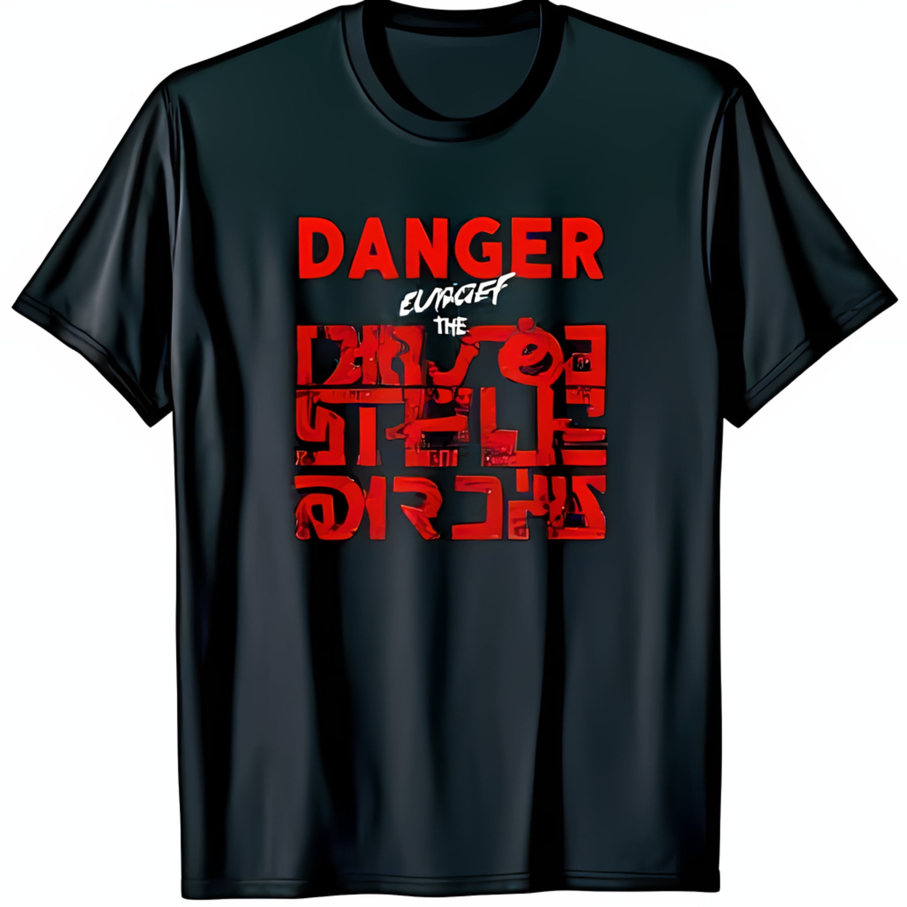 Black T-Shirt with Red 'DANGER' Graphic & Scrambled Design - Walmart.com