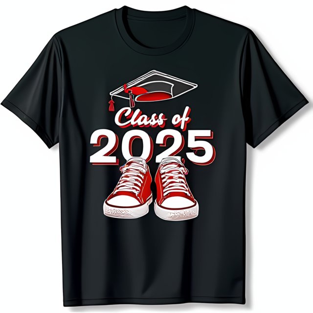 Black T-Shirt with Red Graduation & Class of 2025 Text Stylish Red ...