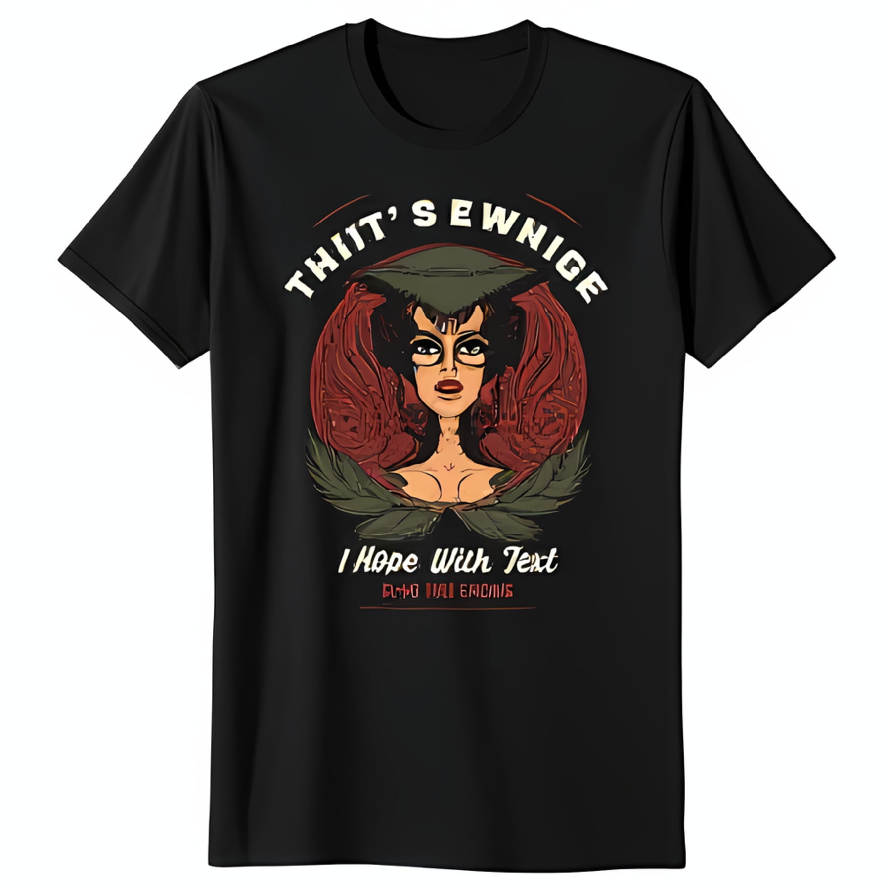 Black T-Shirt with Red Haired Woman in Green Graduation & Emo Design ...