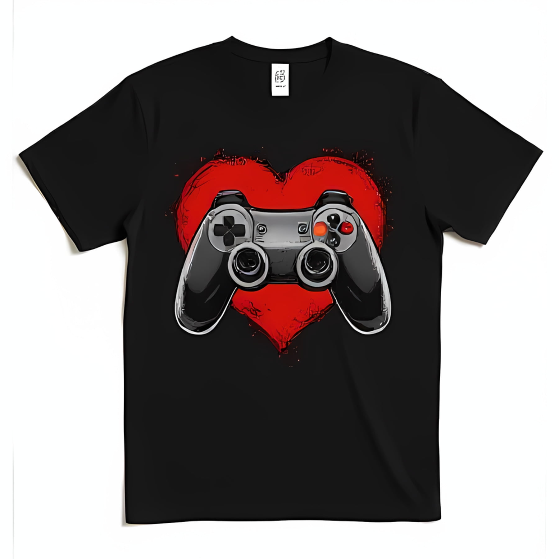 Black T-Shirt with Red Heart & Controller Playful Romantic Design ...