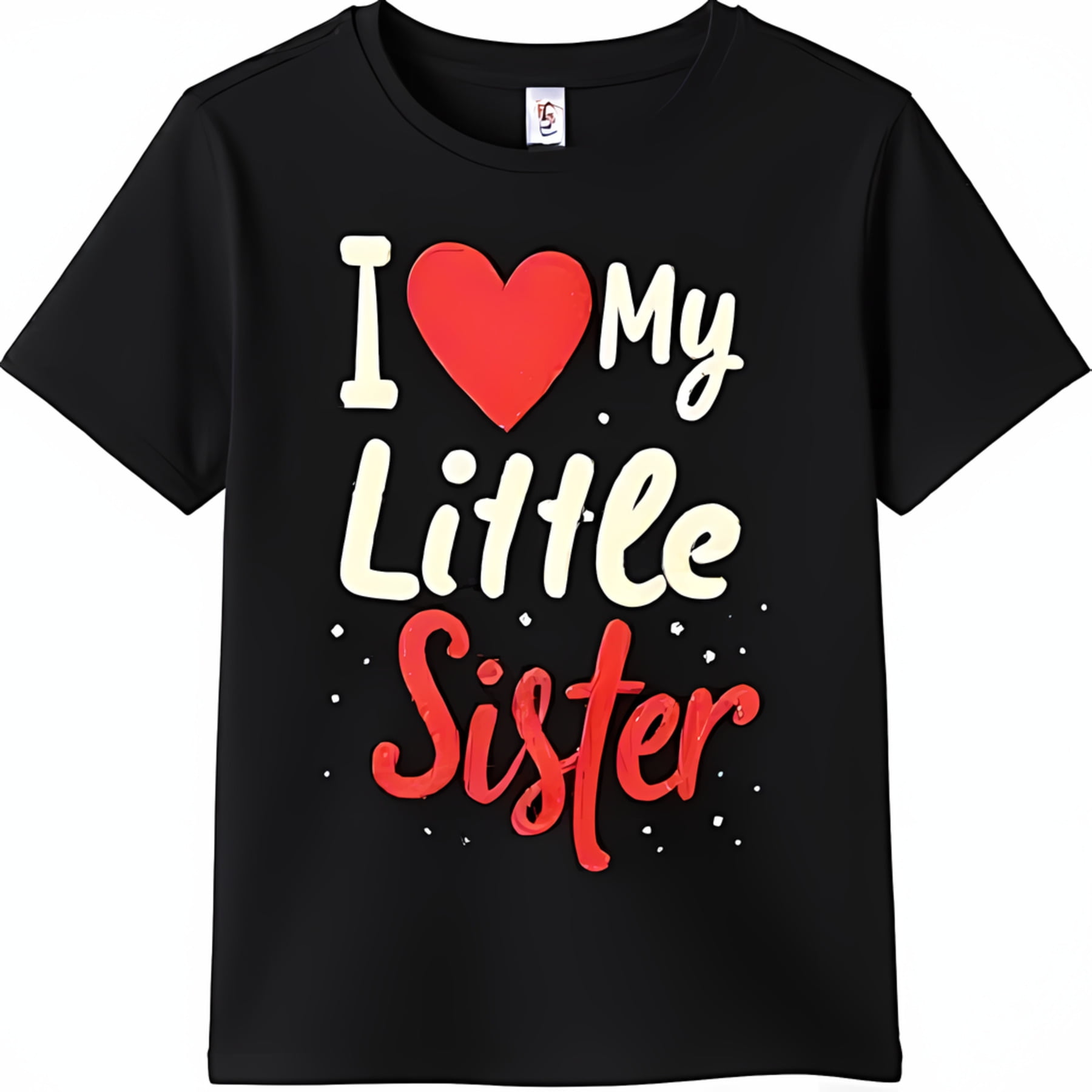 Black T-Shirt with Red Heart Graphic & I Love My Little Sister Design ...