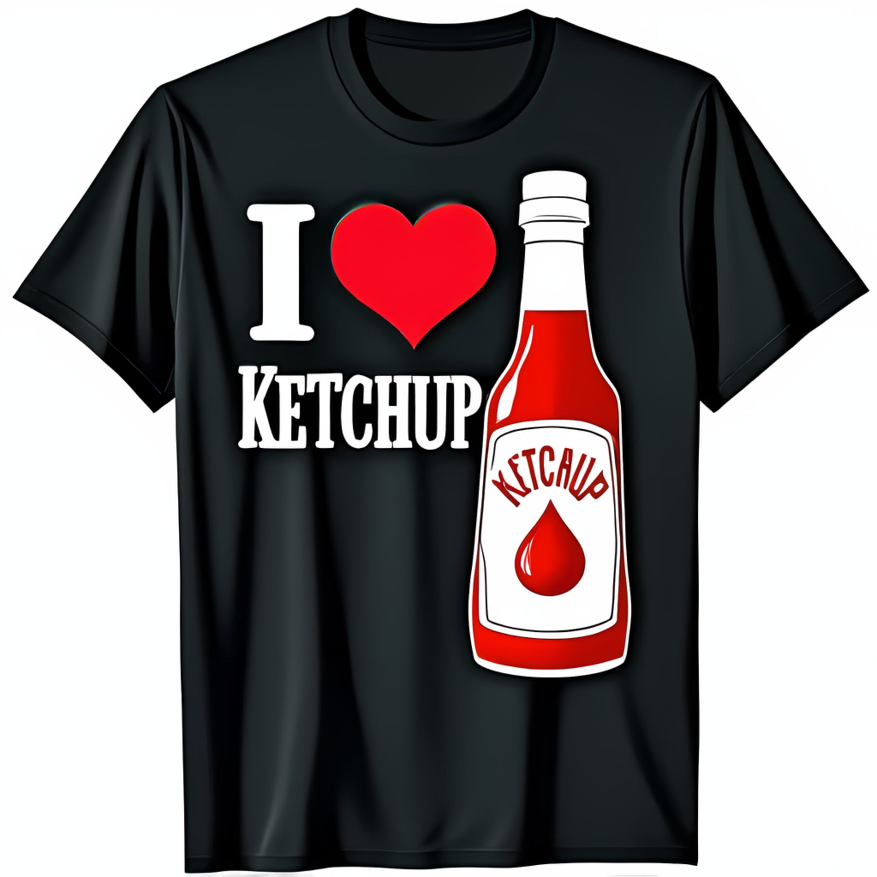 Black T-Shirt with Red Heart & Ketchup Bottle I Love Ketchup Graphic ...