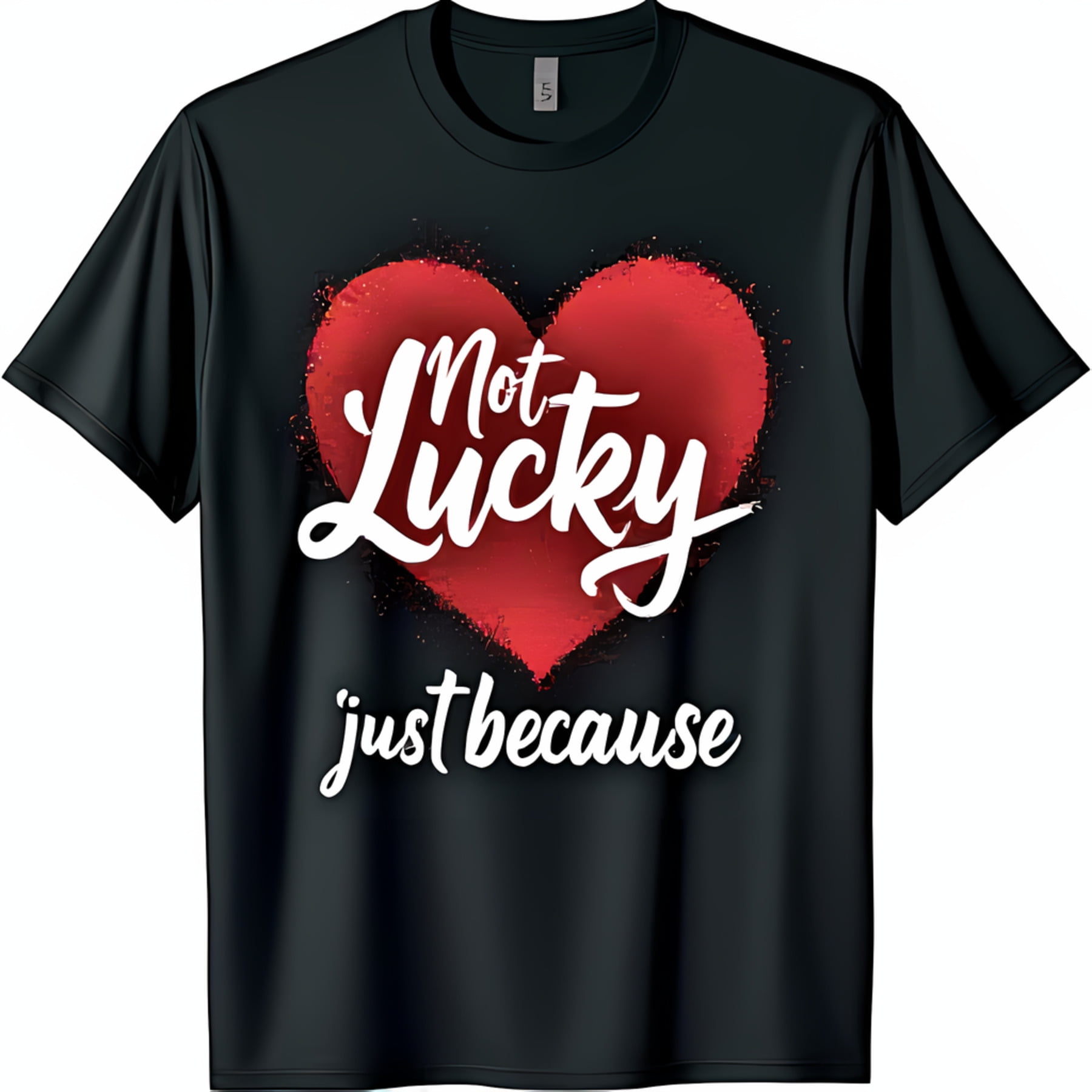 Black T-Shirt with Red Heart 'Not Lucky' Graphic Tee 'Just Because' Design - Walmart.com