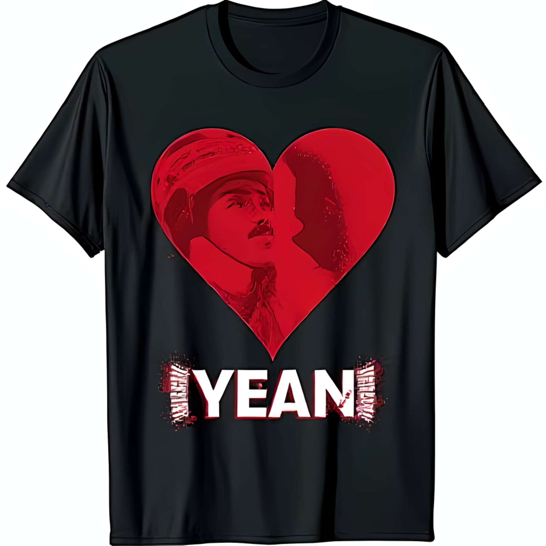 Black T-Shirt with Red Heart & Vintage Photo YEAN Design - Walmart.com