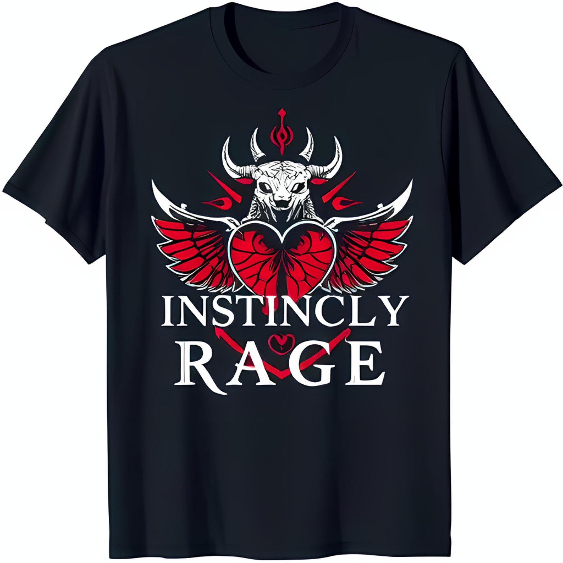 Black T-Shirt with Red Heart & Wings Graphic 's Head Design 'Instinctly ...
