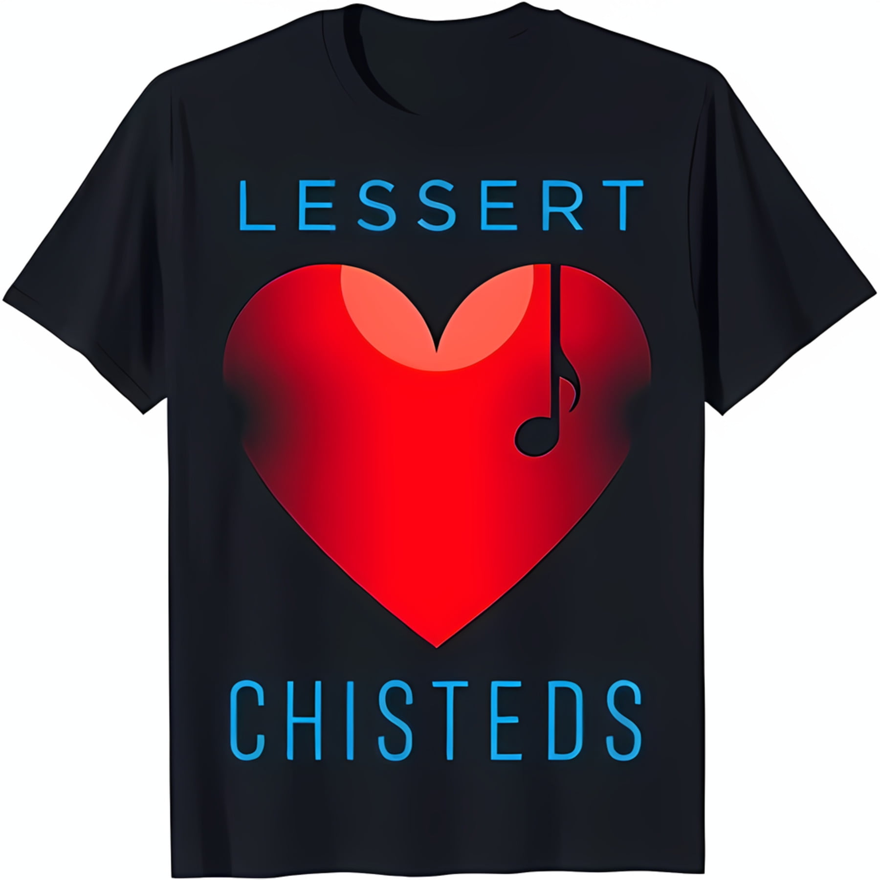 Black T-Shirt with Red Heart and Black Music Design 'LESSERT ...