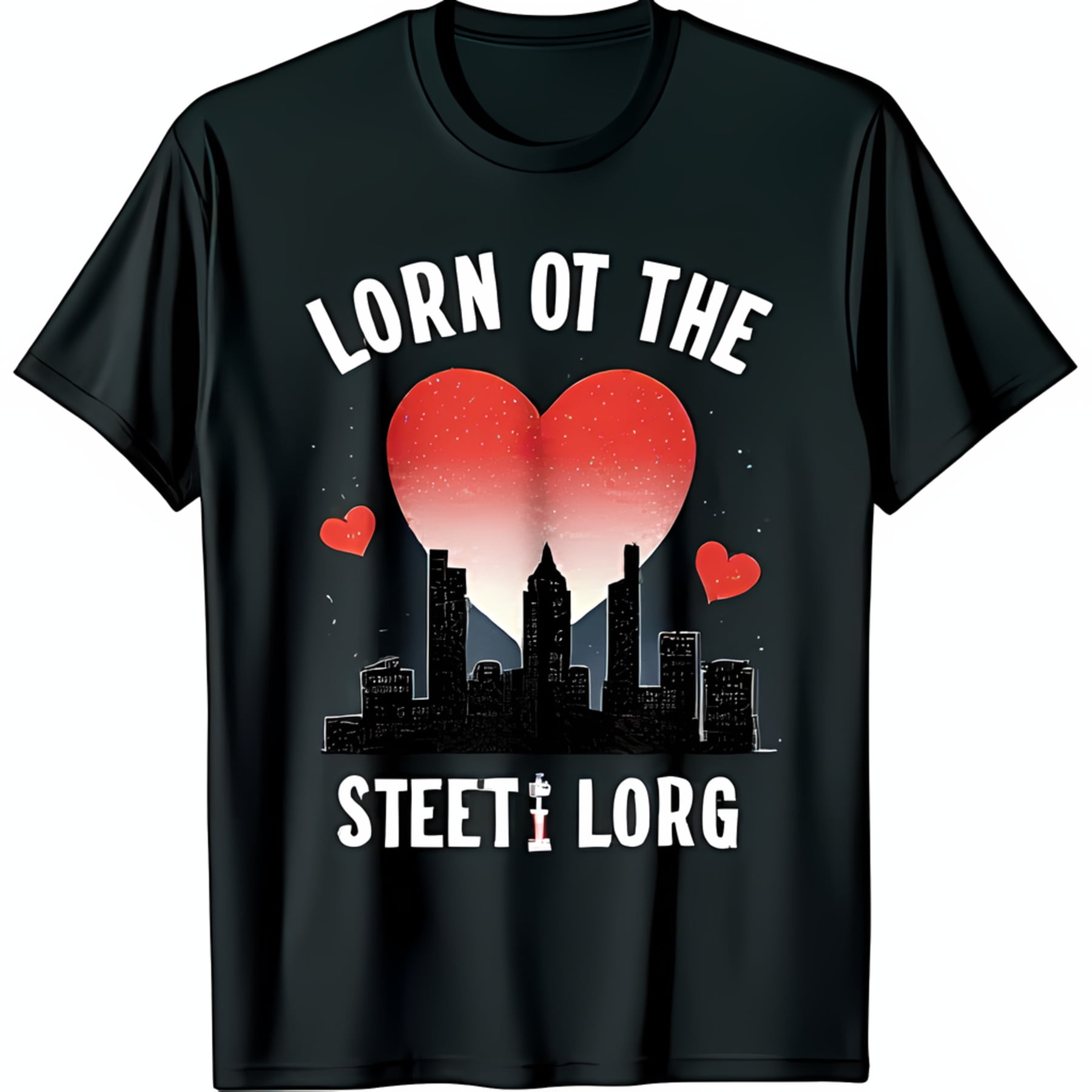 Black T-Shirt with Red Heart and City Born of the Steel Lorg Design ...