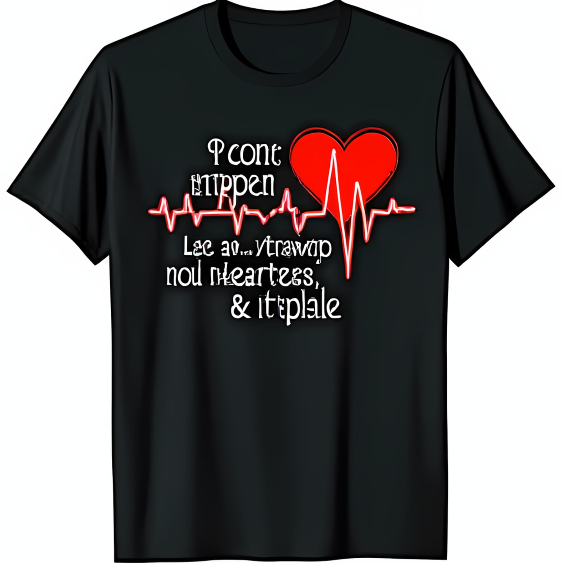 Black T-Shirt with Red Heart and EKG Line Unique Heartbeat Design ...