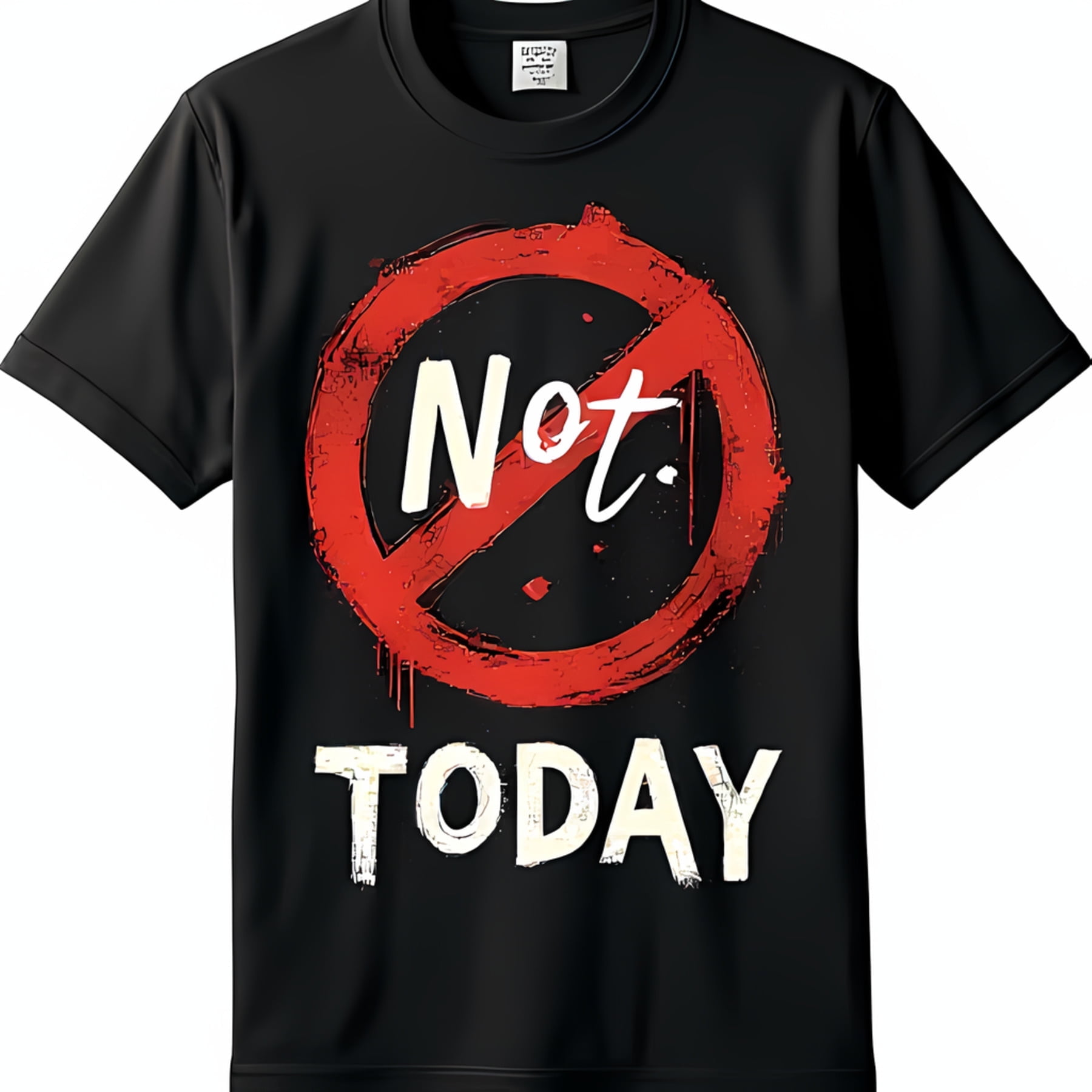 Black T-Shirt with Red No Symbol and Bold Not Today Statement-M ...