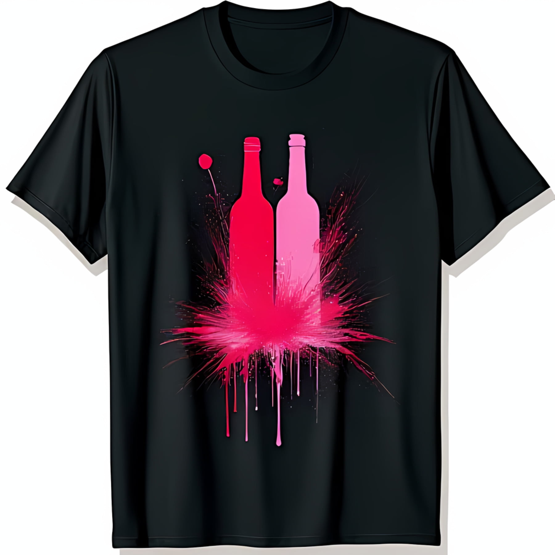 Black T-Shirt with Red & Pink Bottles and Splatter Design - Walmart.com