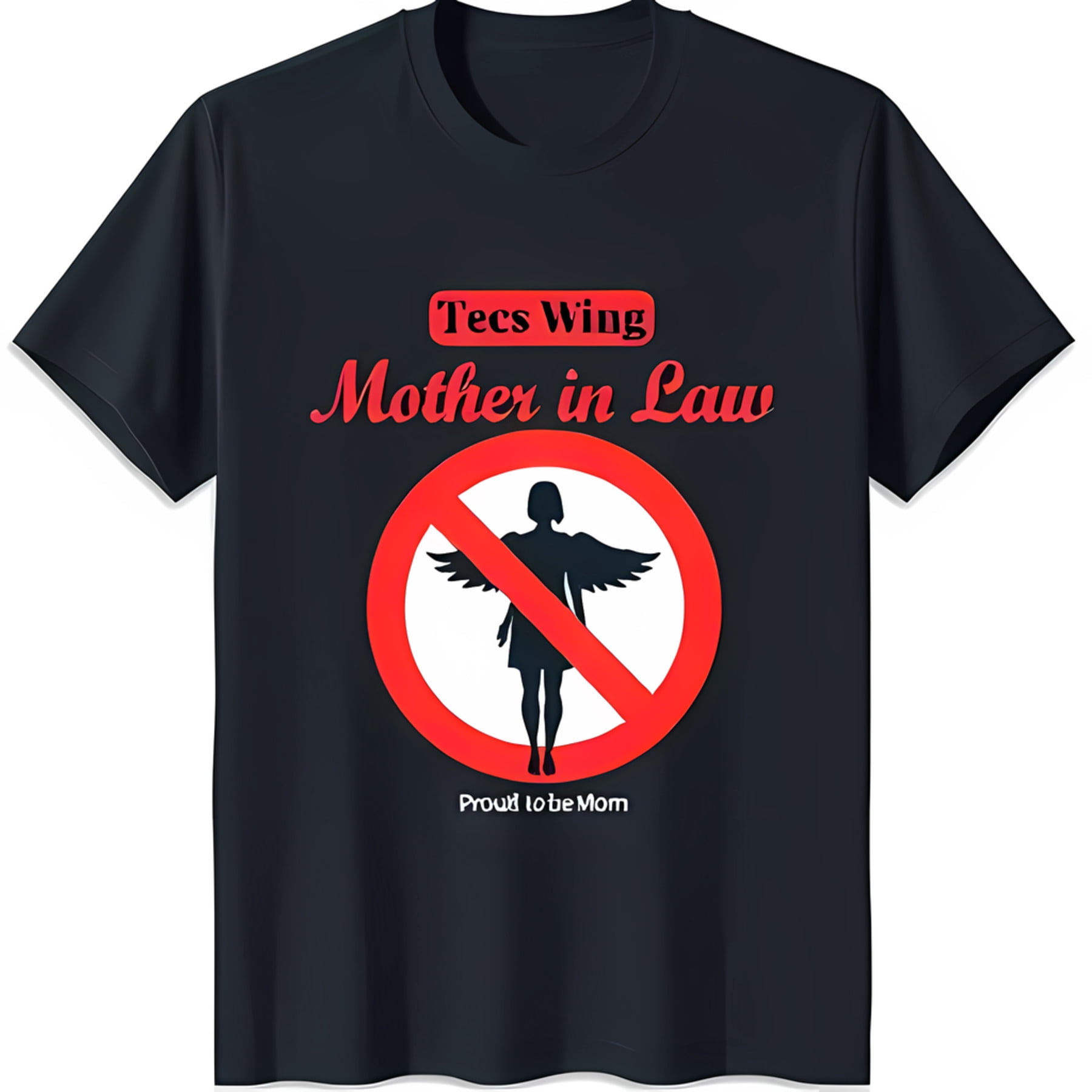 Black T-Shirt with Red Prohibition Graphic & Winged Woman 'Tecs Wing ...