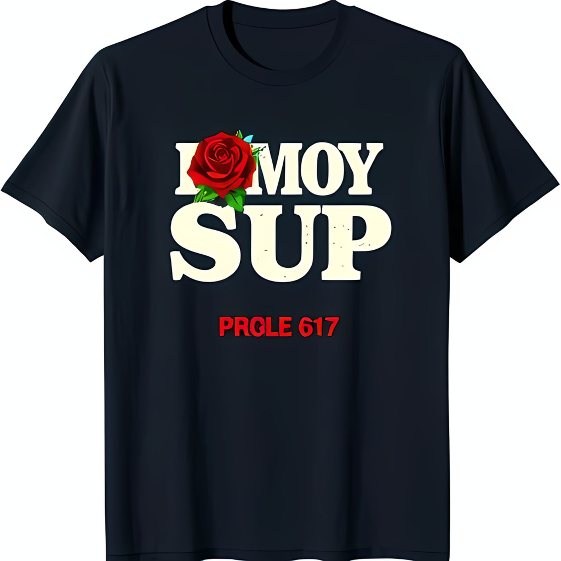 Black T-Shirt with Red Rose Design & 'MOY ' Text Classic Neck - Walmart.com