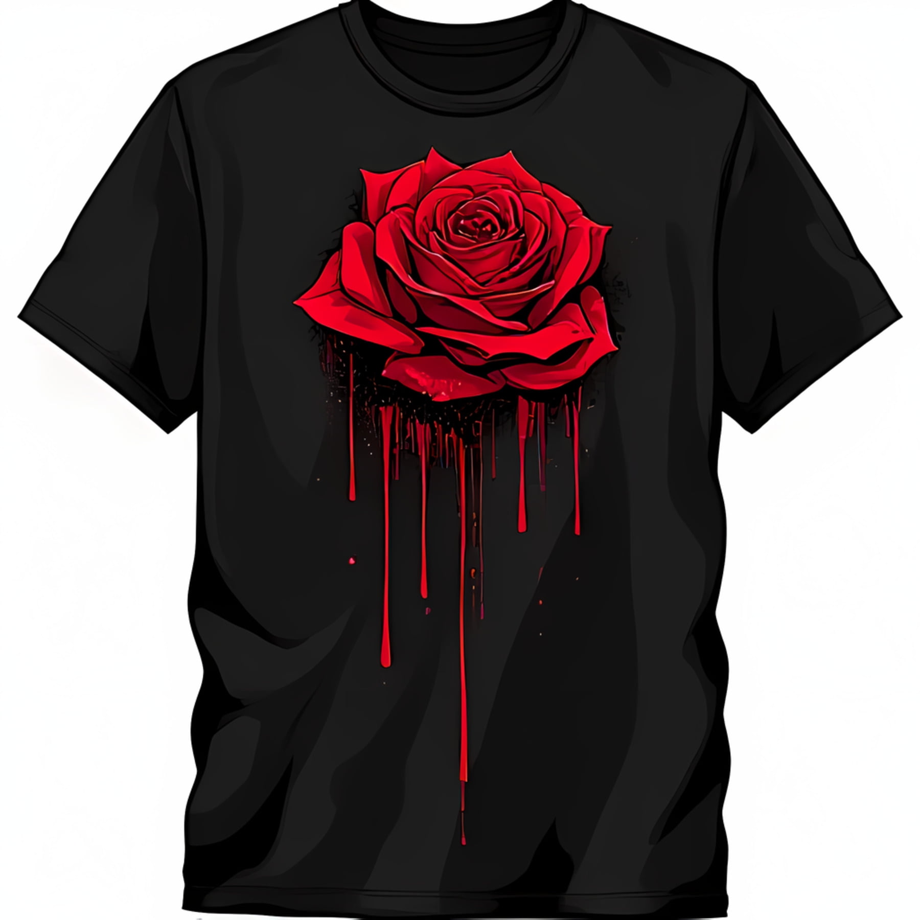 Black T-Shirt with Red Rose Graphic and Blood Red Drip Design - Walmart.com