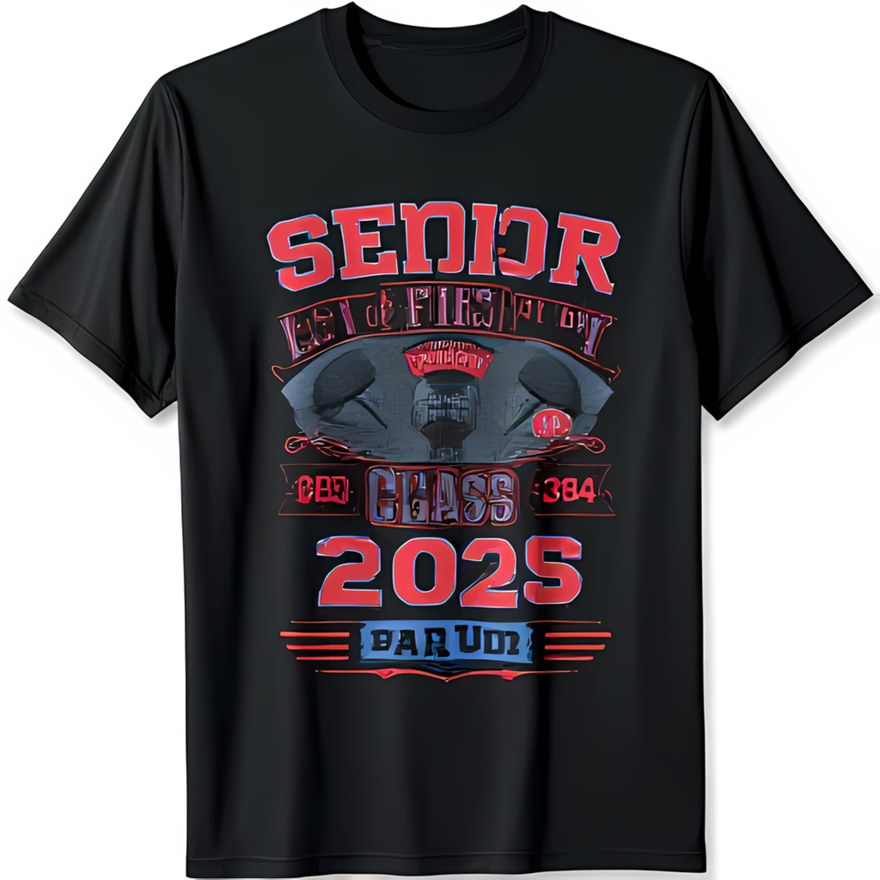 Black T-Shirt with Red Senior Last of First Graphic Graduation & Class ...