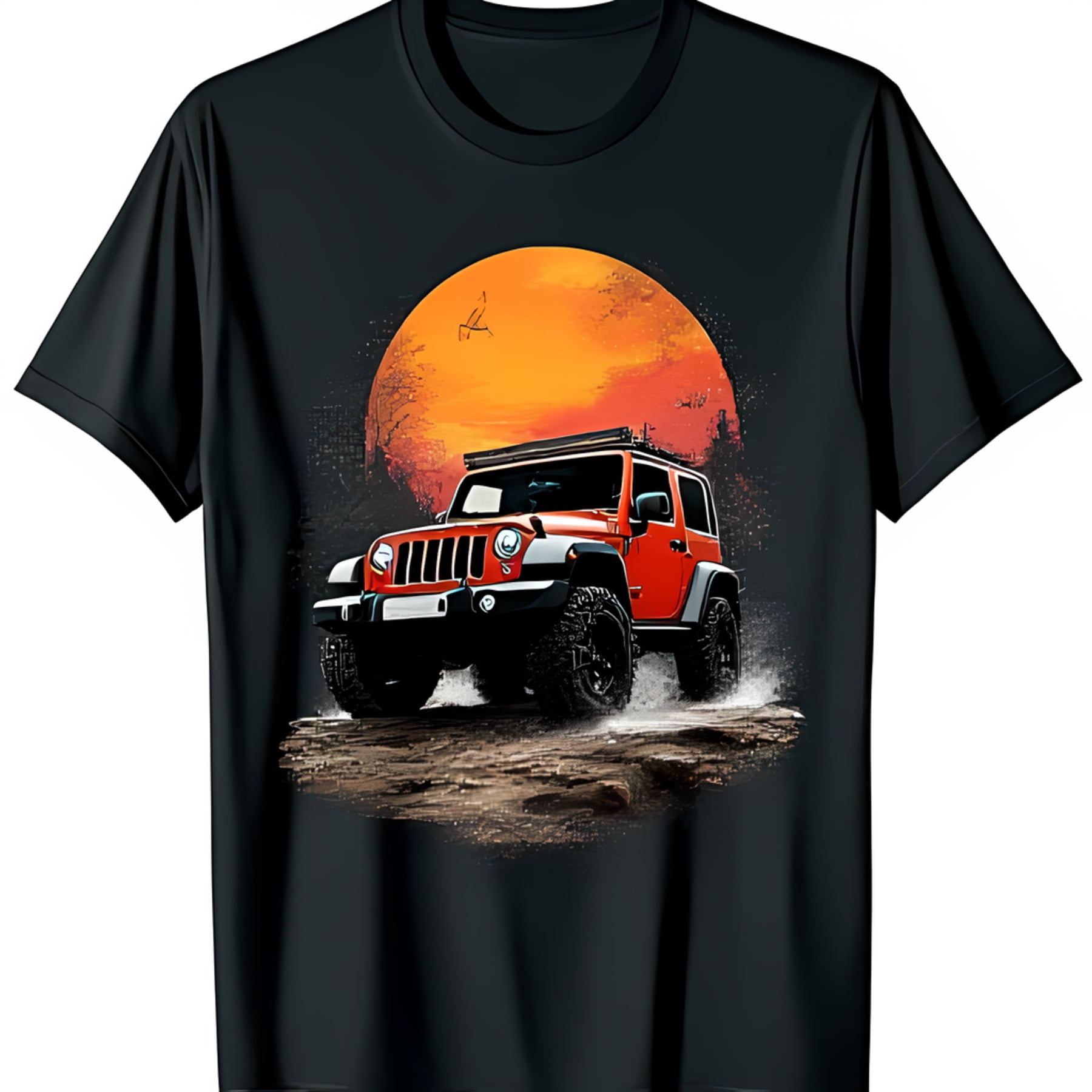 Black T-Shirt with Red & Sun Design - Walmart.com