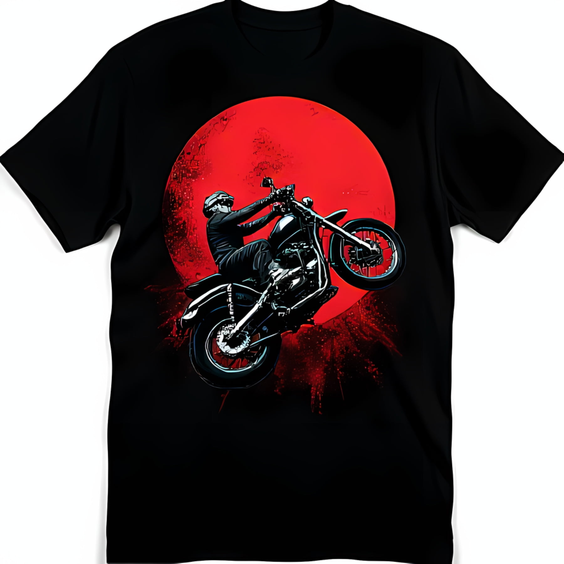Black T-Shirt with Red Sun Graphic of Motorcycle Rider in Action ...