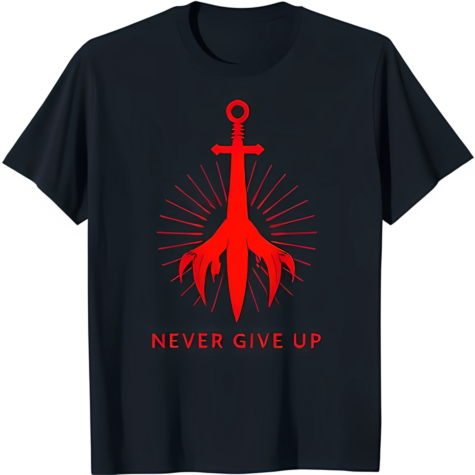Black T-Shirt with Red Symbol & NEVER GIVE UP Graphic Motivational ...