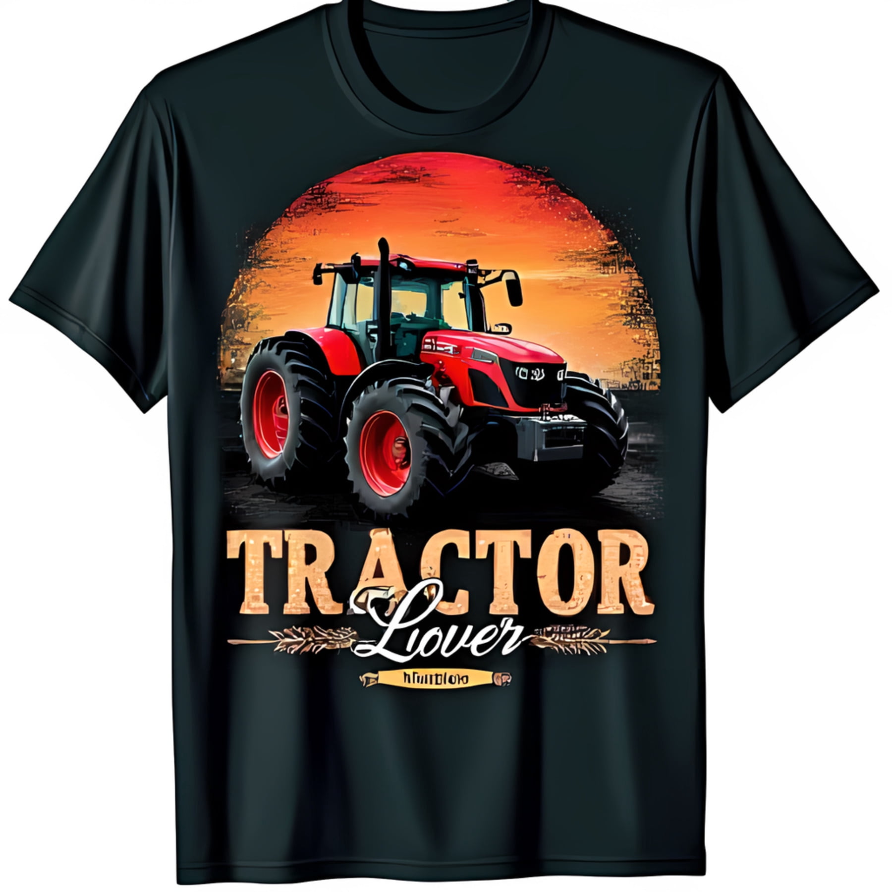Black T-Shirt with Red Tractor Graphic & Sunset Tractor Lover Design ...