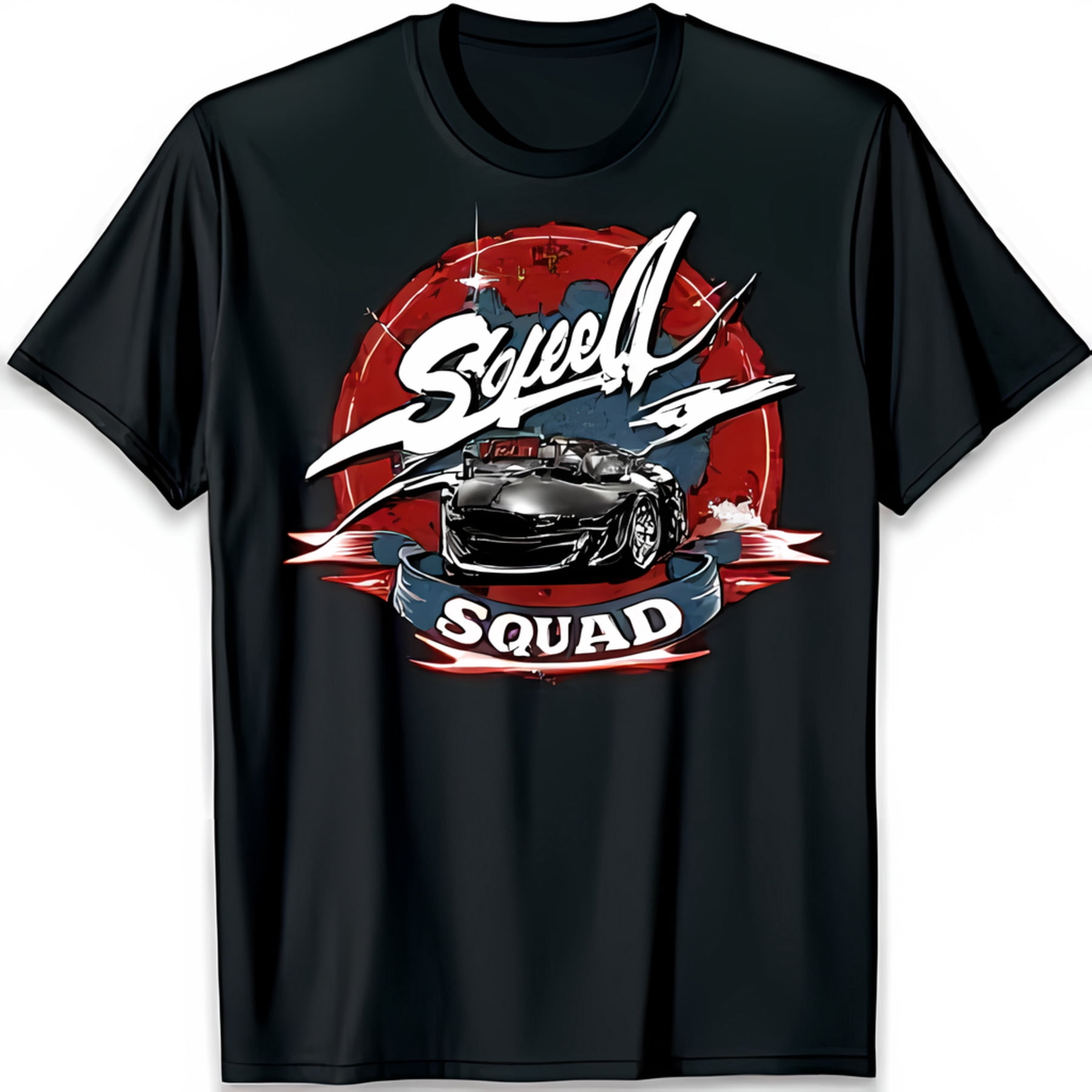 Black T-Shirt with Red White and Blue Circle Graphic & Speed Squad Race ...