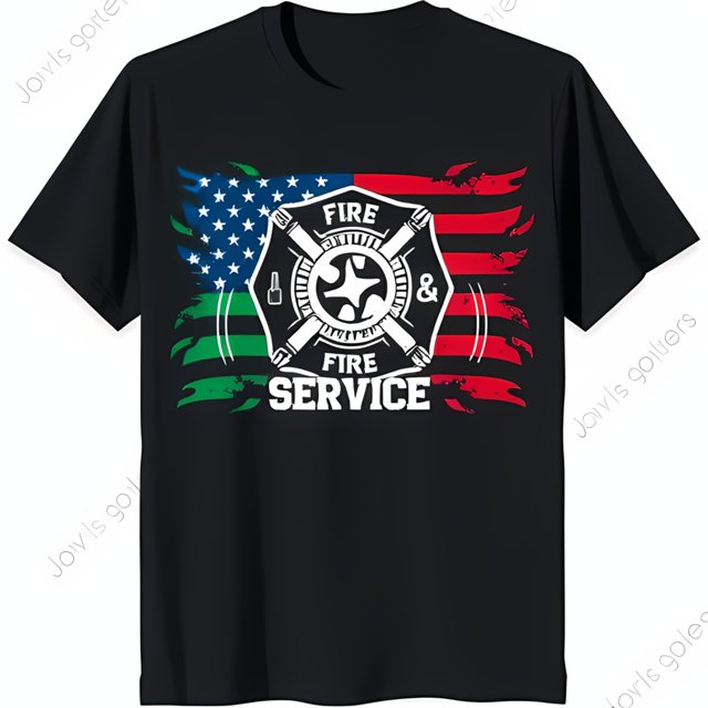 Black T-Shirt with Red & White and Symbol 'Fire & Fire Service ...