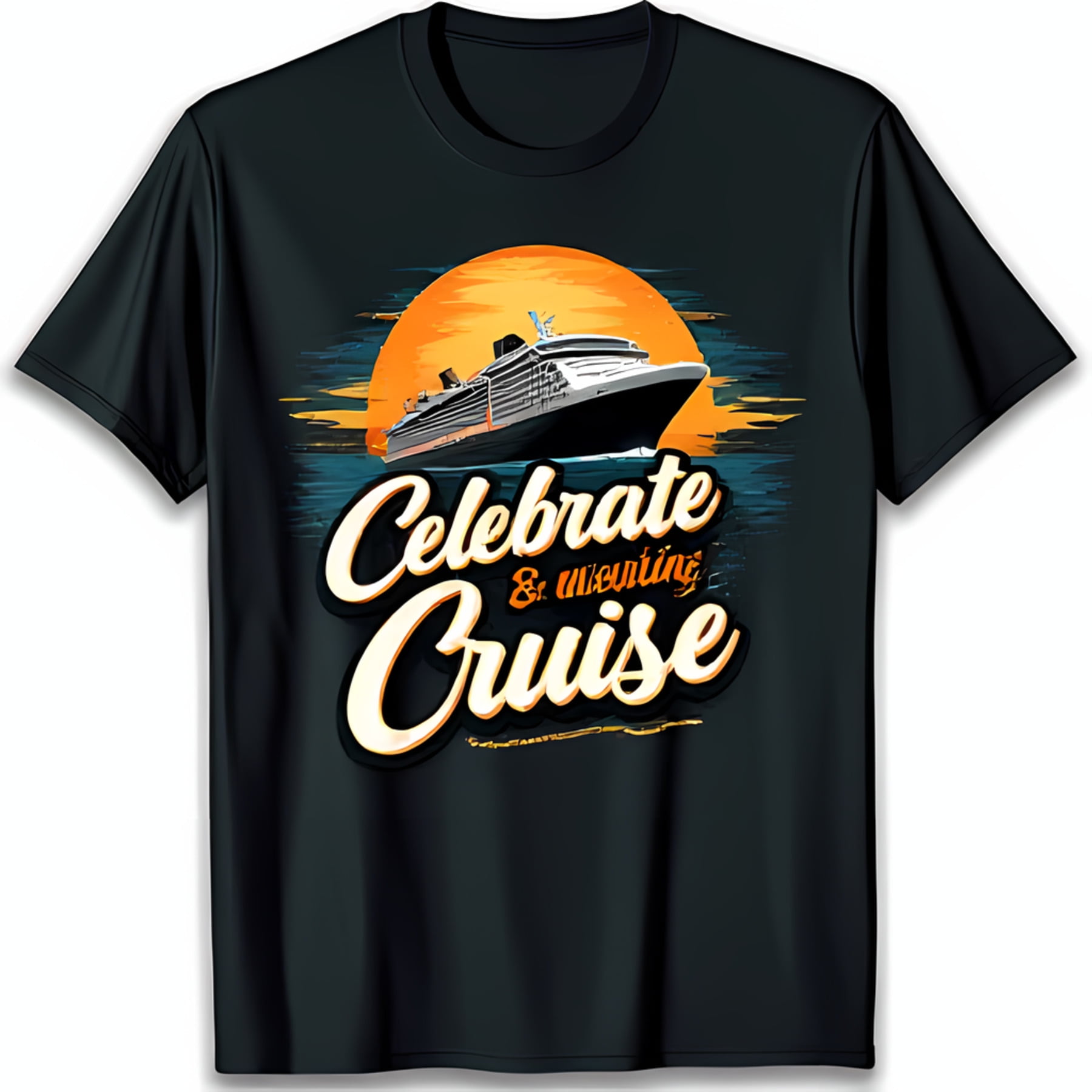 Black T-Shirt with Retro Cruise Ship Design & 'Celebrate & Upcoming ...
