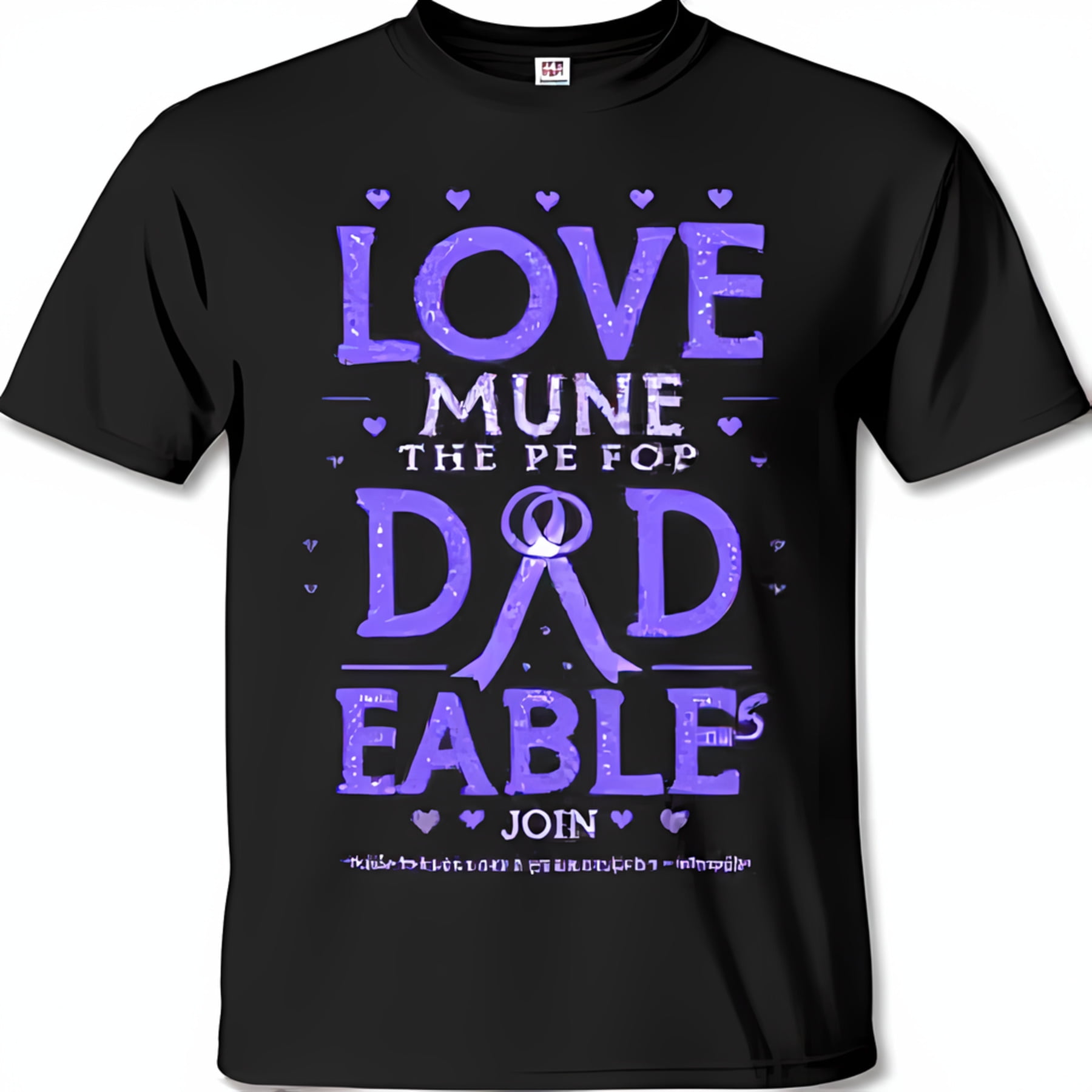 Black T-Shirt with Ribbon Design Love Mune The Pe Fop Dad Eable & Hearts - Walmart.com