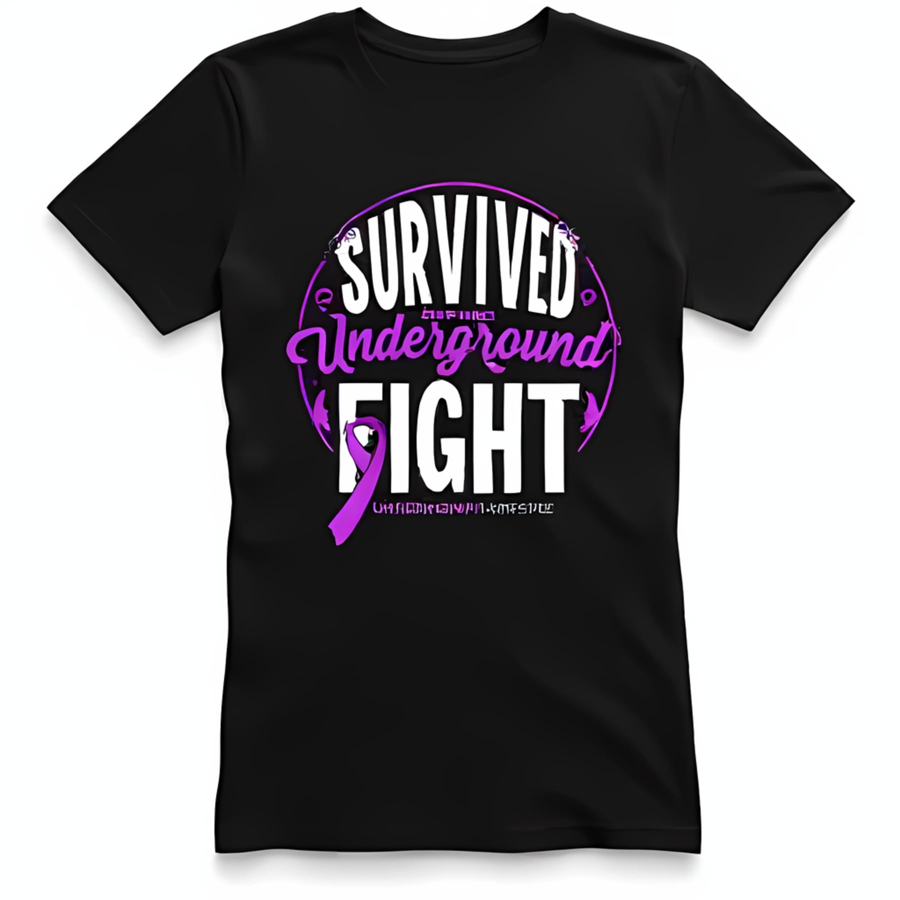 Black T-Shirt with Ribbon & 'Survived the Underground Fight' Design ...