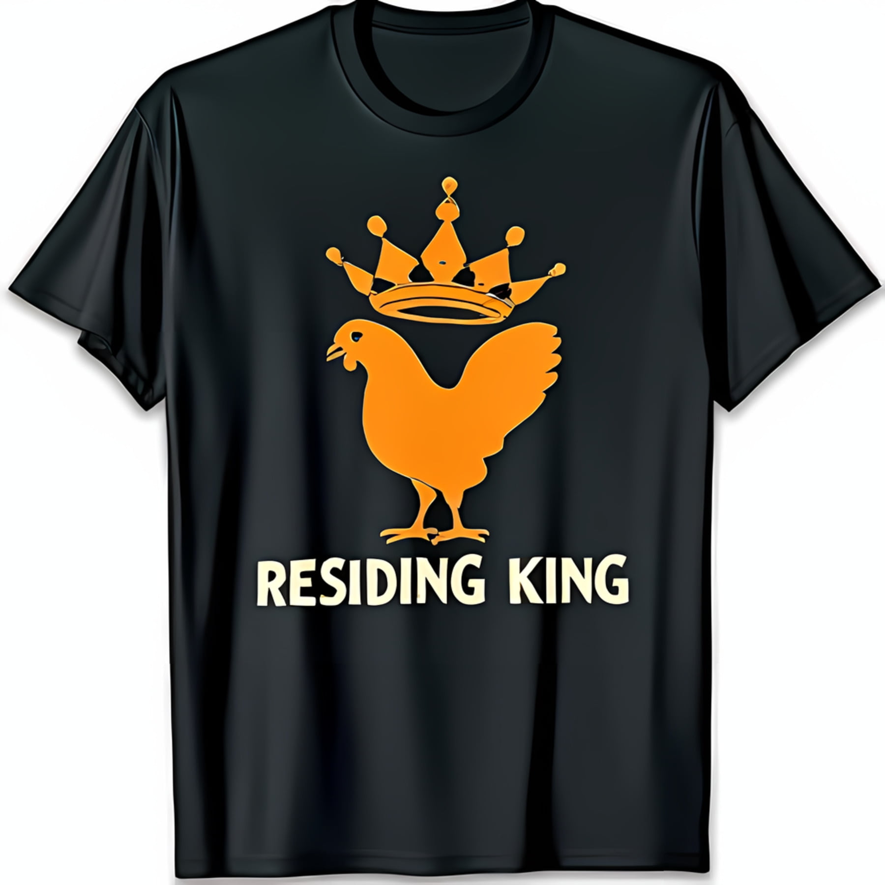 Black T-Shirt with Rooster and Gold Crown Residing King Graphic Tee ...