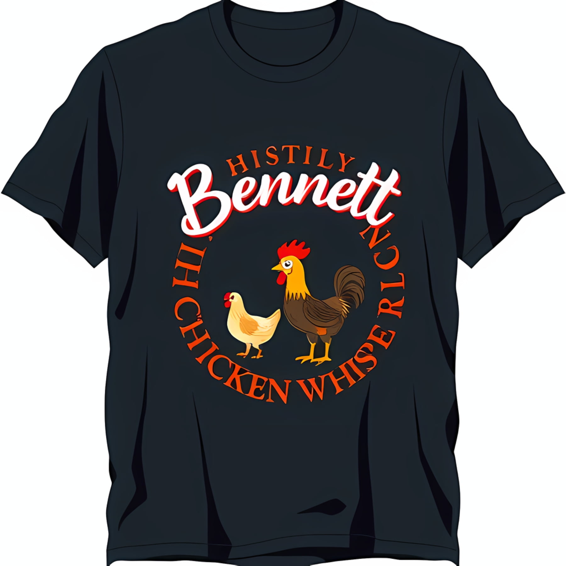 Black T-Shirt with Rooster and Hen Design 'Histily Chicken Whisper R L ...