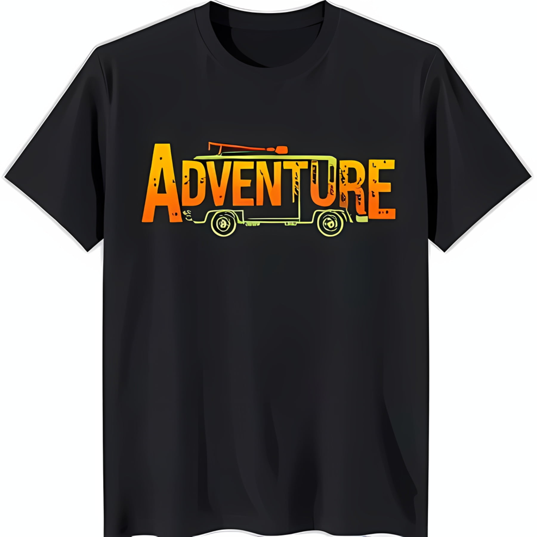 Black T-Shirt with Rugged Graphic & 'ADVENTURE' Text for Explorers ...