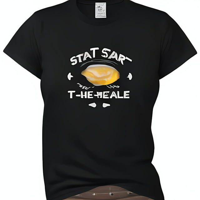 Black T-Shirt with 'STAT heale' Text and Potato Illustration t Style ...